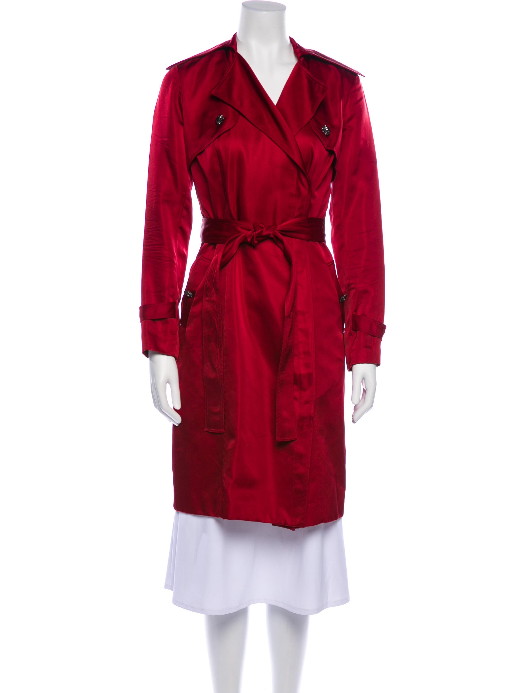 Teri Jon by Rickie Freeman Silk Trench Coat - Red Coats, Clothing ...