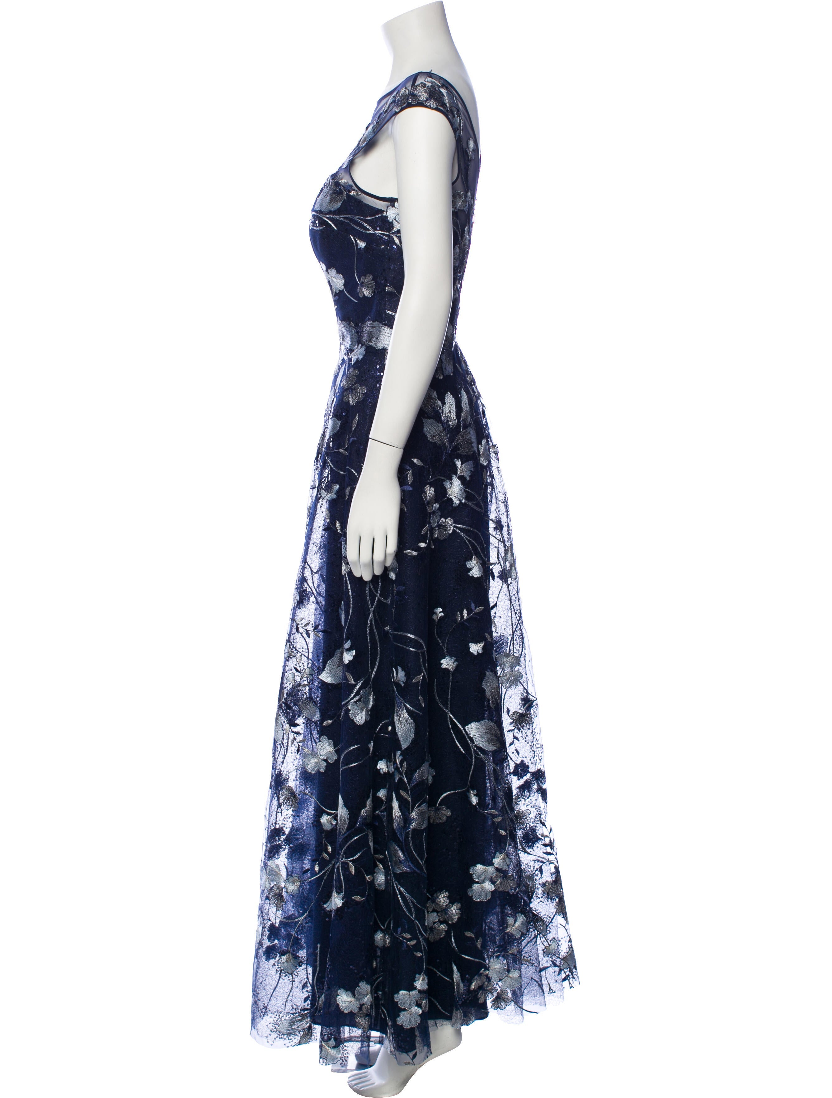 Teri Jon by Rickie Freeman Floral Print Long Dress - Blue Dresses ...