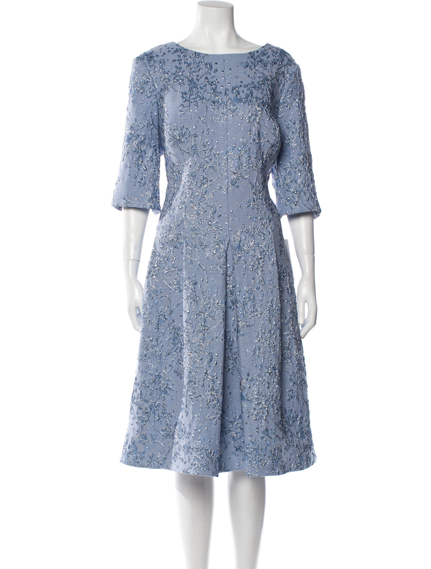 Teri Jon by Rickie Freeman Bateau Neckline Midi Length Dress - Blue ...