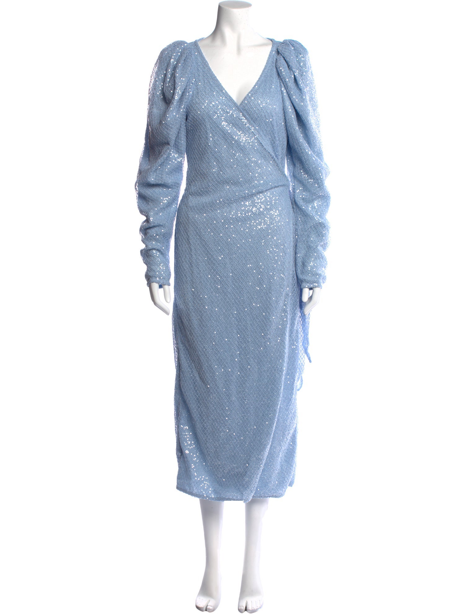 ROTATE Birger Christensen Plunge Neckline Long Dress w/ Tags - Blue ...