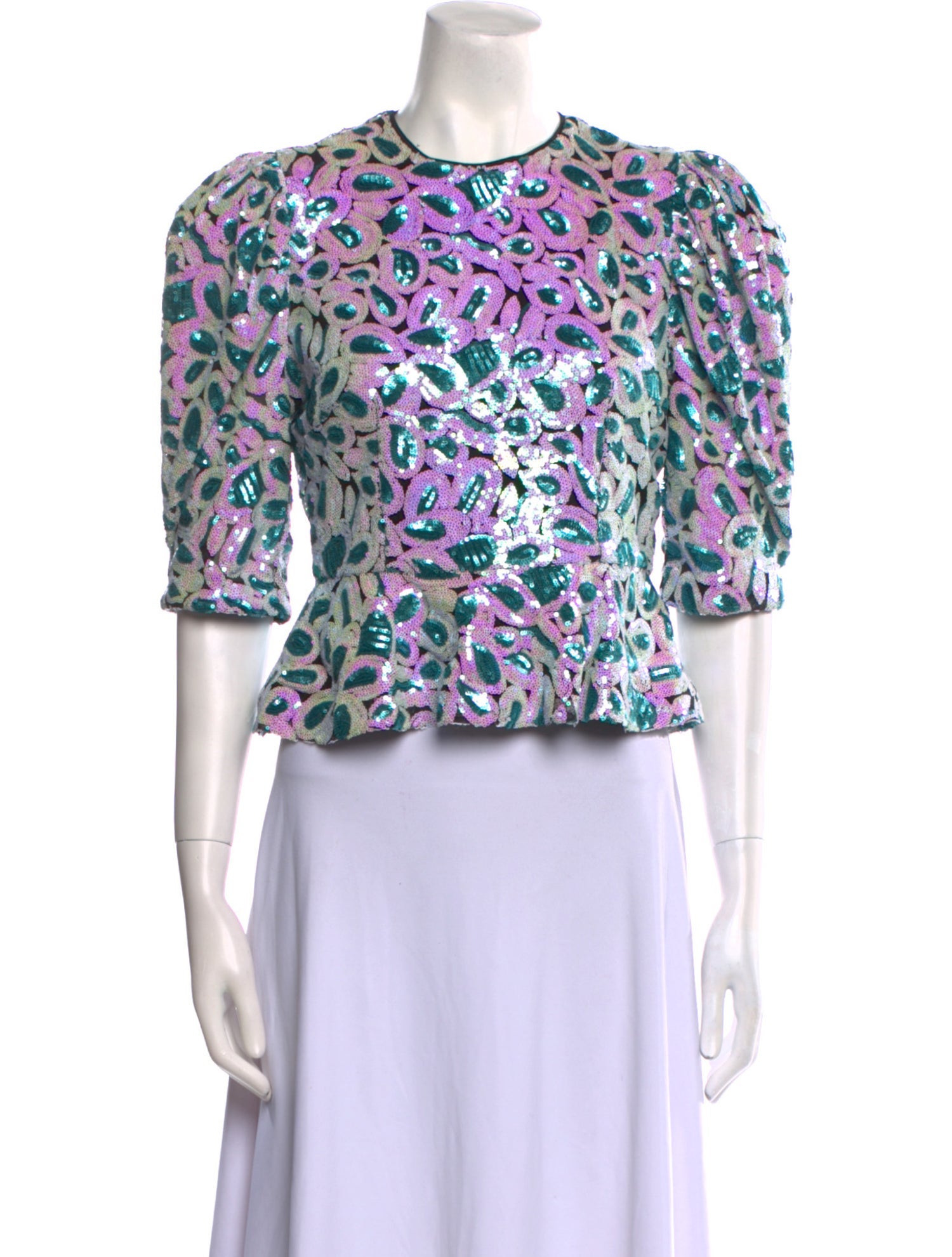 ROTATE Birger Christensen Floral Print Crew Neck Crop Top - Tops ...