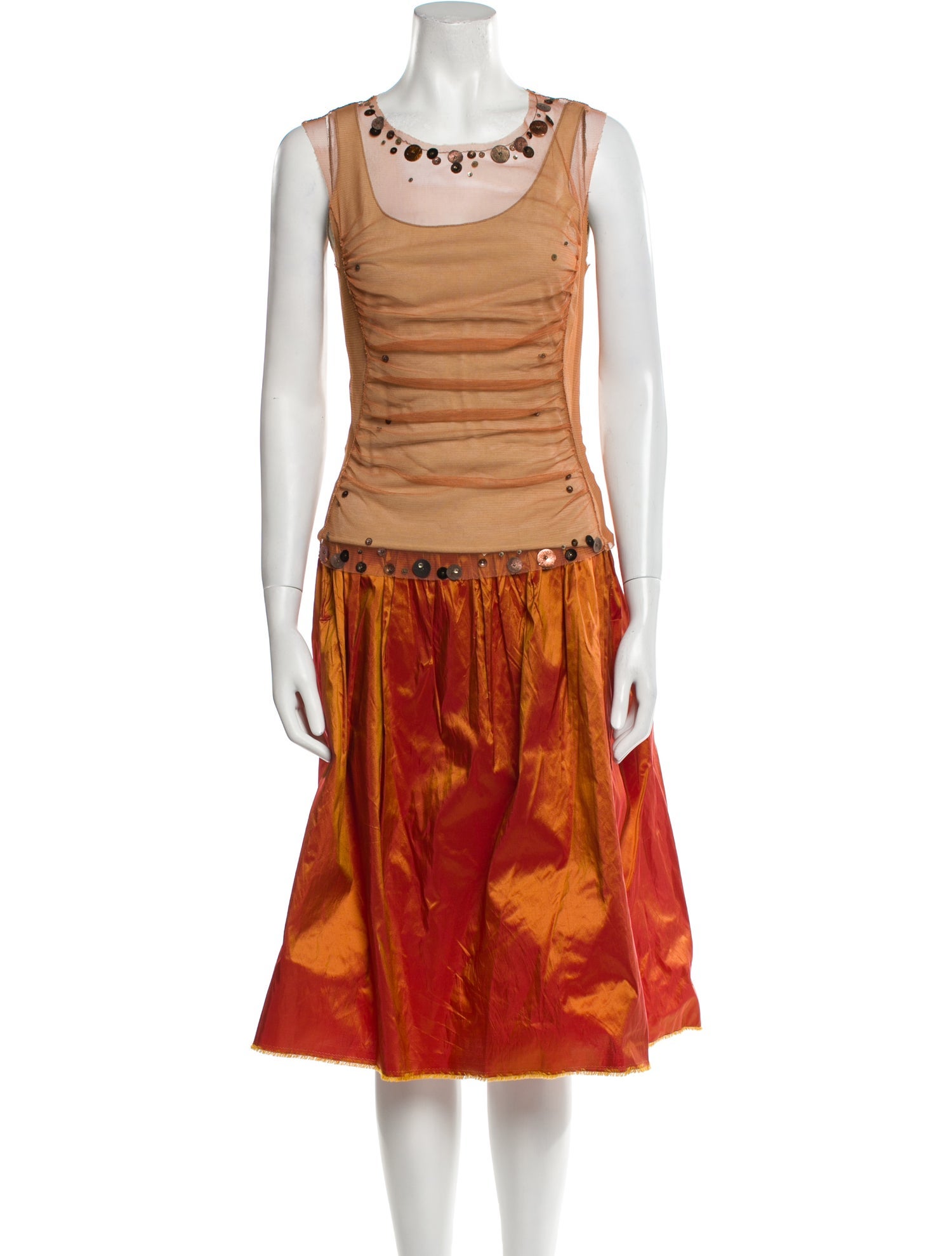 Rozae Nichols Colorblock Pattern Mesh Accents Skirt Set - Orange Suits ...