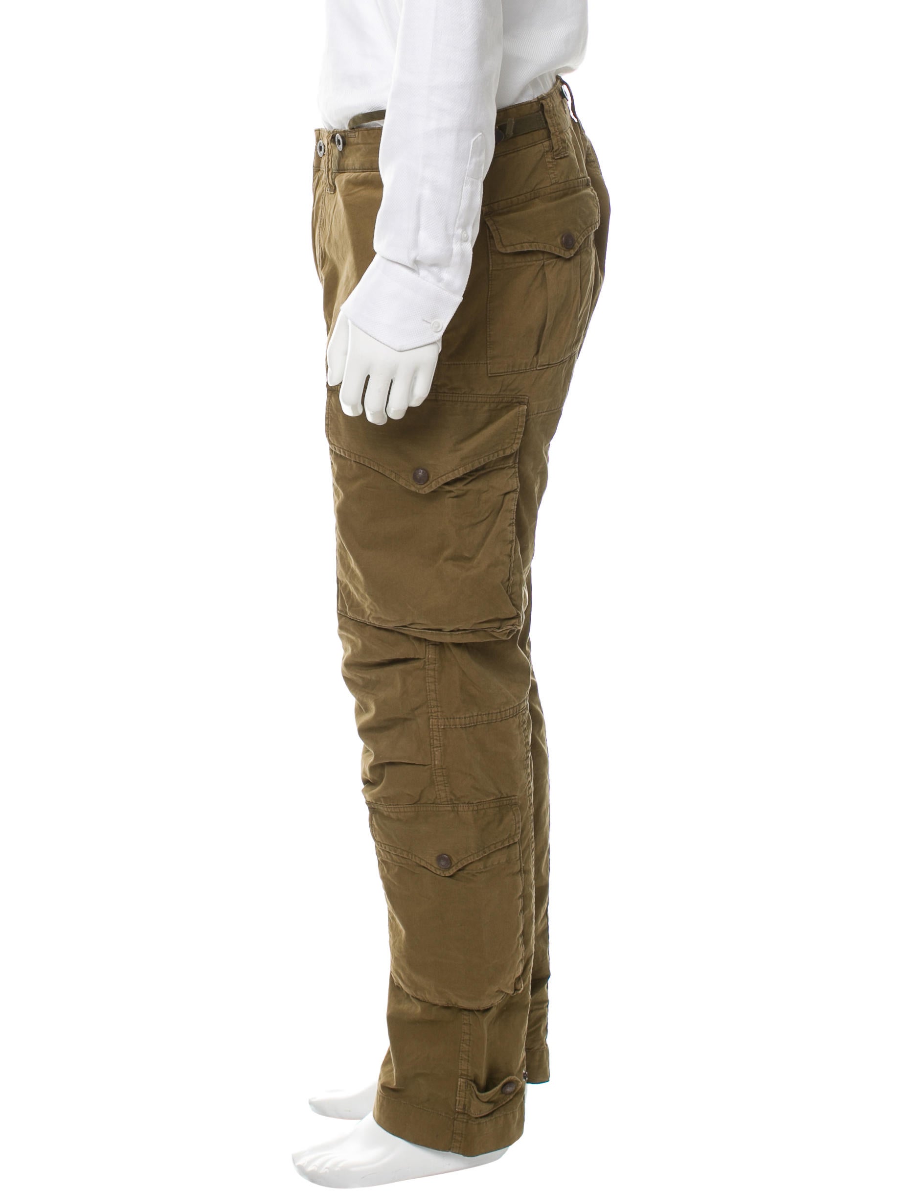 RRL & Co. Flat Front Cargo Pants - Green, 11" Rise Pants, Clothing ...