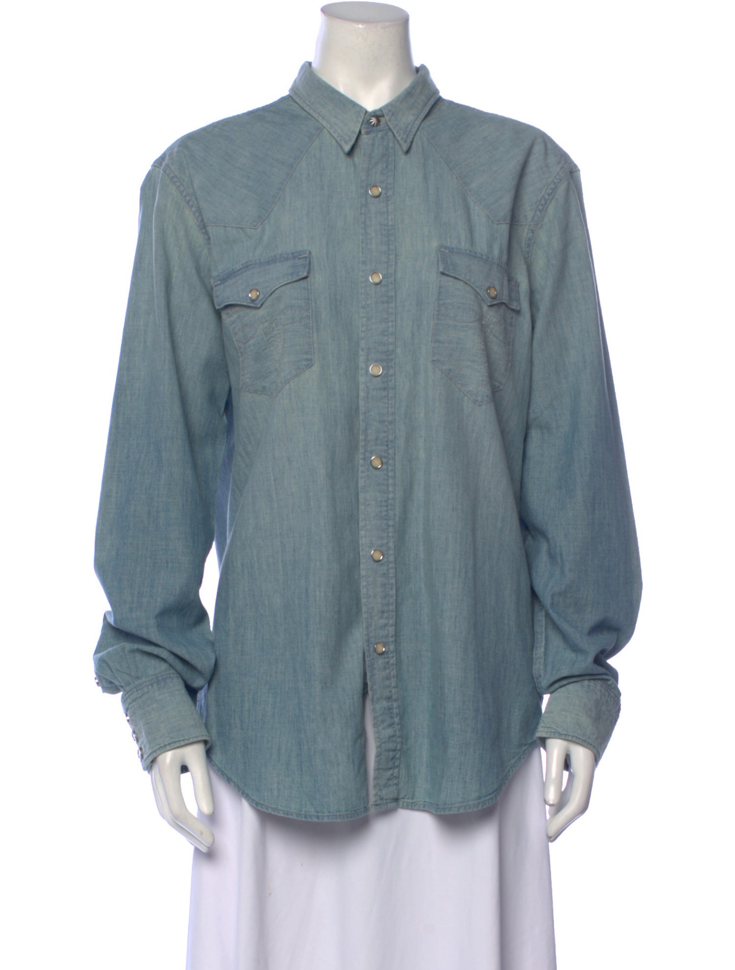 RRL & Co. Long Sleeve Button-Up Top - Blue Tops, Clothing - WRRLL31657 ...