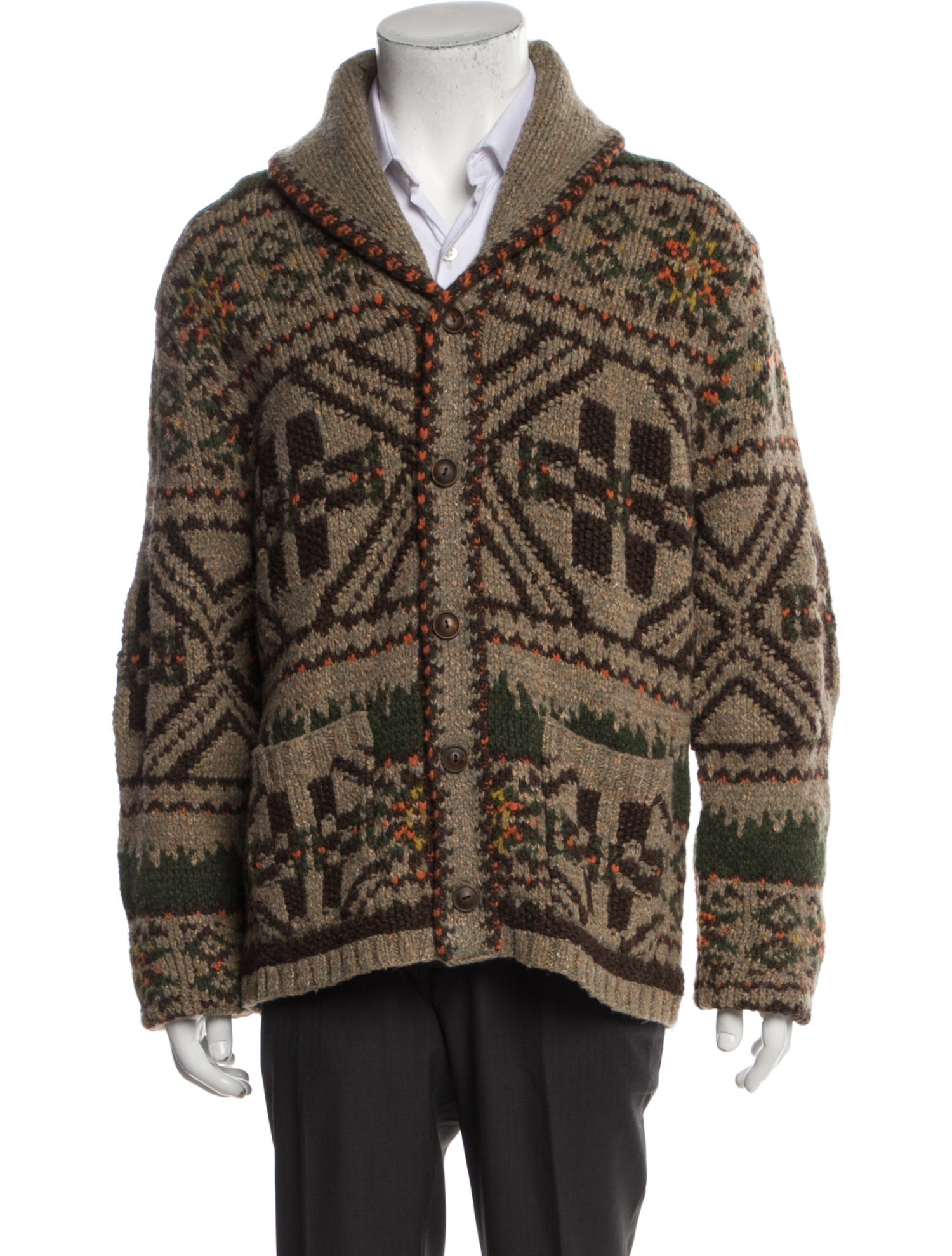 RRL & Co. Wool Printed Cardigan - Grey Sweaters, Clothing - WRRLL33067 ...