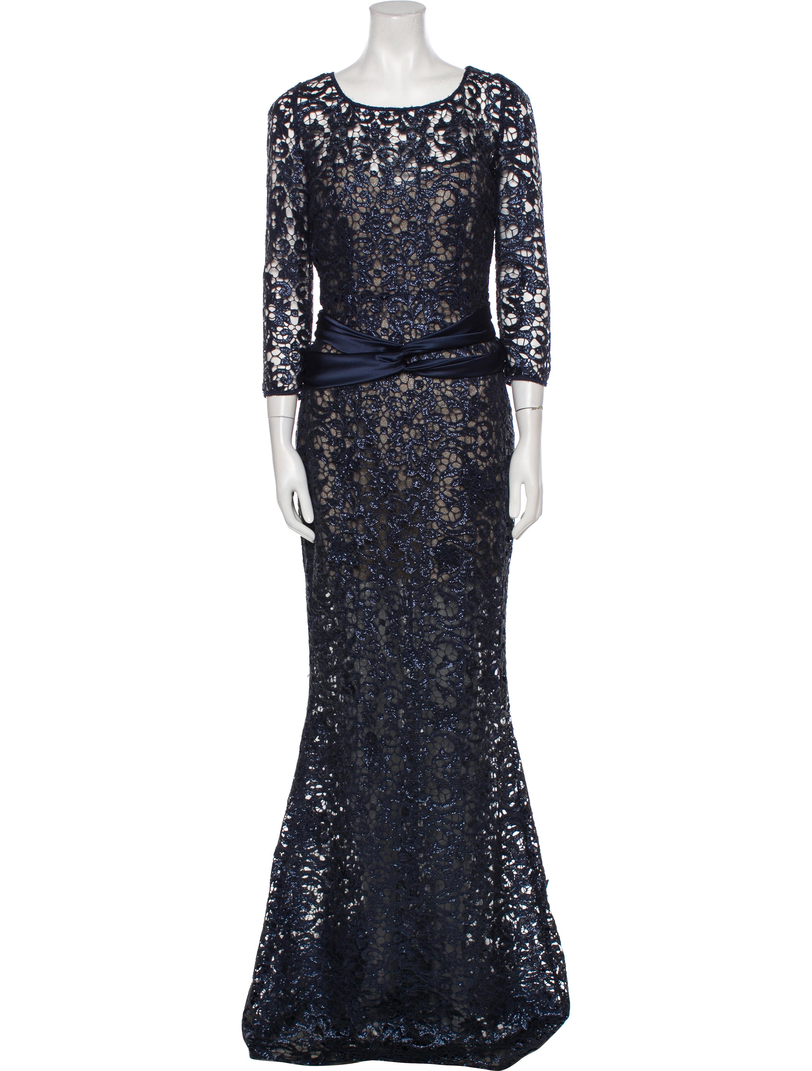 Rene Ruiz Lace Pattern Long Dress - Blue Dresses, Clothing - WRRUZ21297 ...