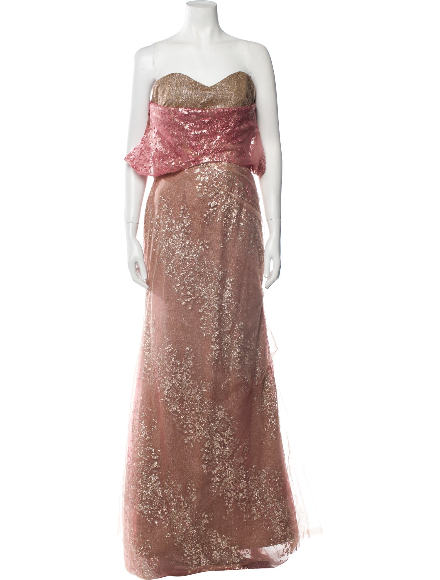 Rene Ruiz Lace Pattern Long Dress - Pink Dresses, Clothing - WRRUZ21480 ...