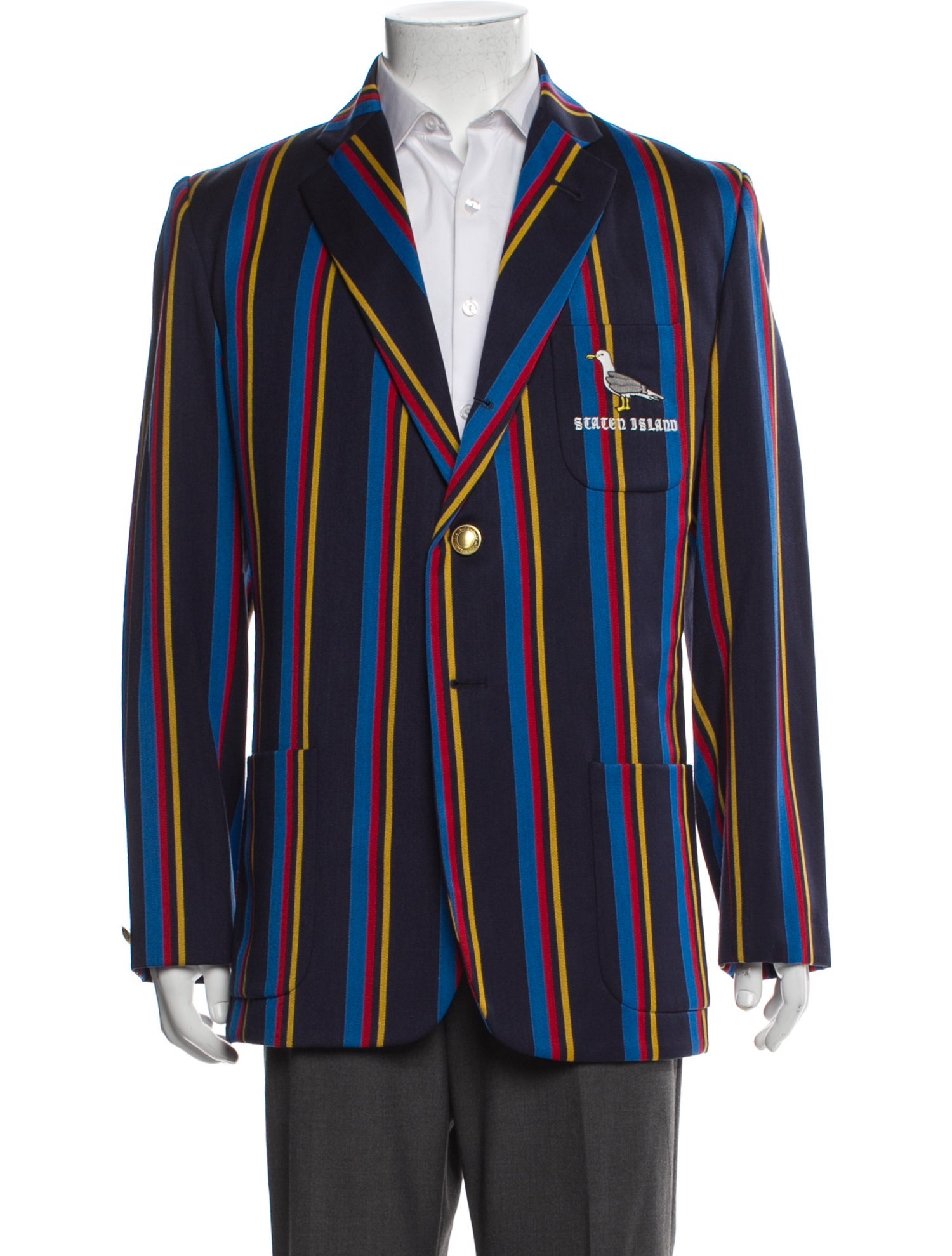 Rowing Blazers Wool Striped Blazer - Blue Suiting, Clothing ...