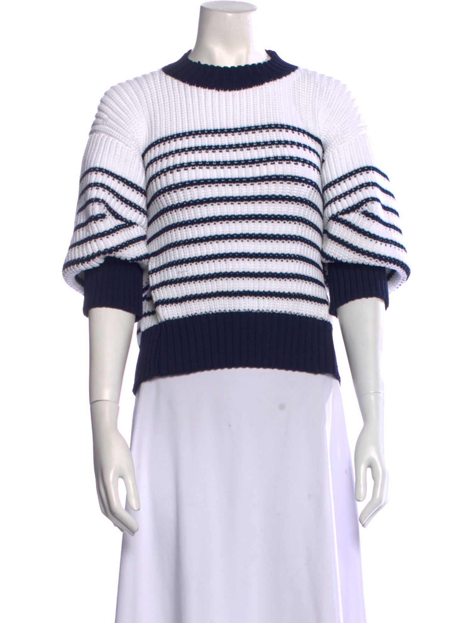 Sacai Striped Crew Neck Sweater w/ Tags - Blue Knitwear, Clothing ...