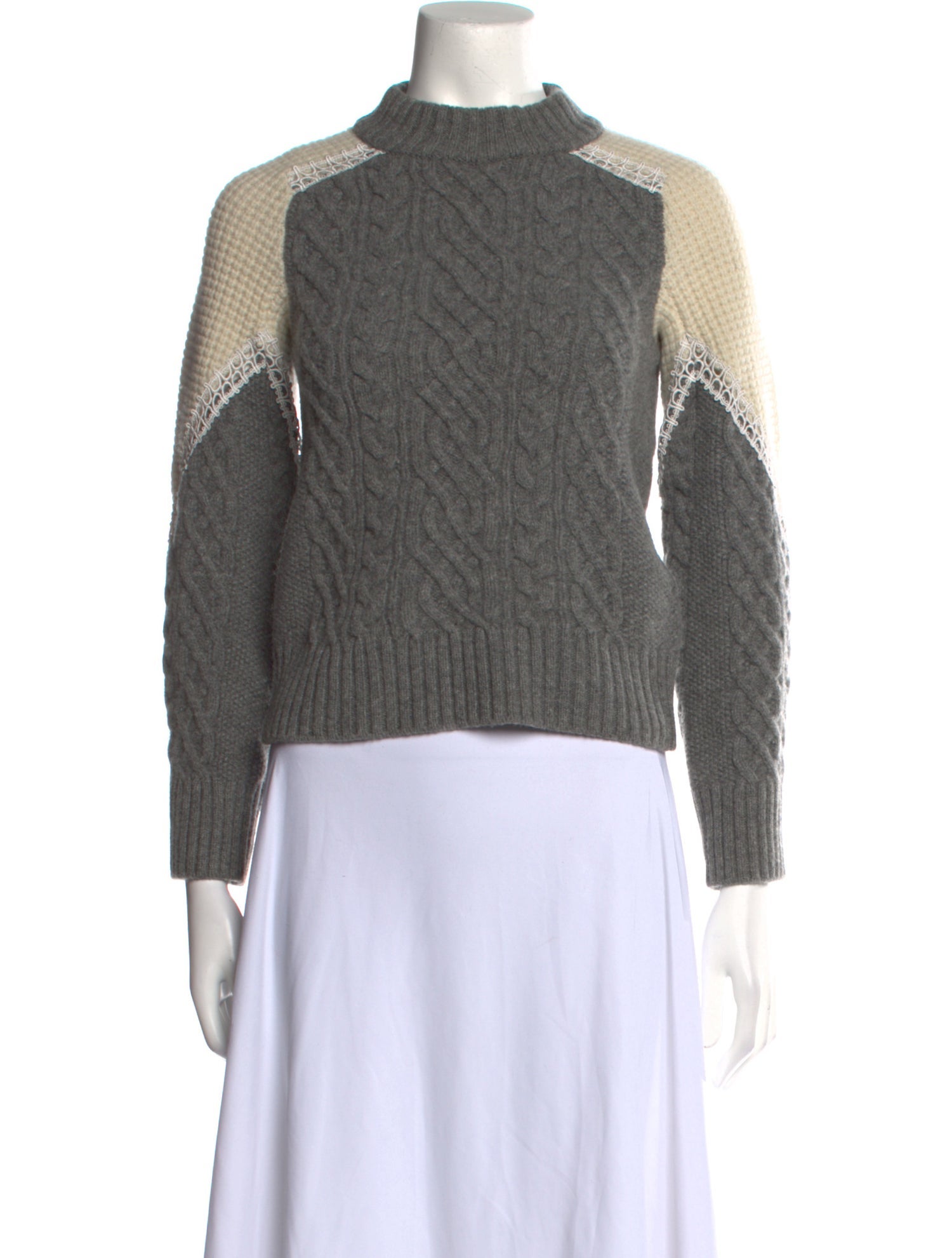 Sacai Colorblock Pattern Mock Neck Sweater - Grey Knitwear, Clothing ...