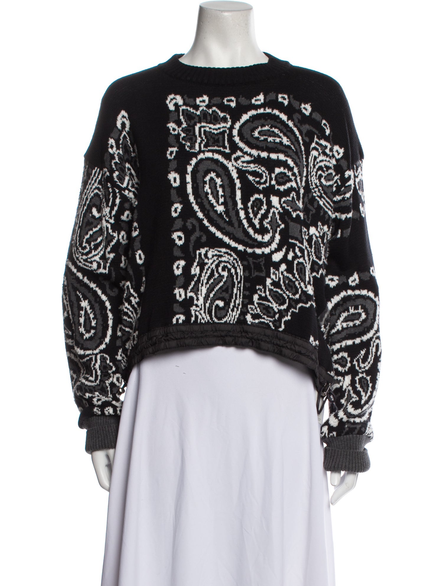 Sacai Paisley Print Crew Neck Sweater - Black Knitwear, Clothing ...