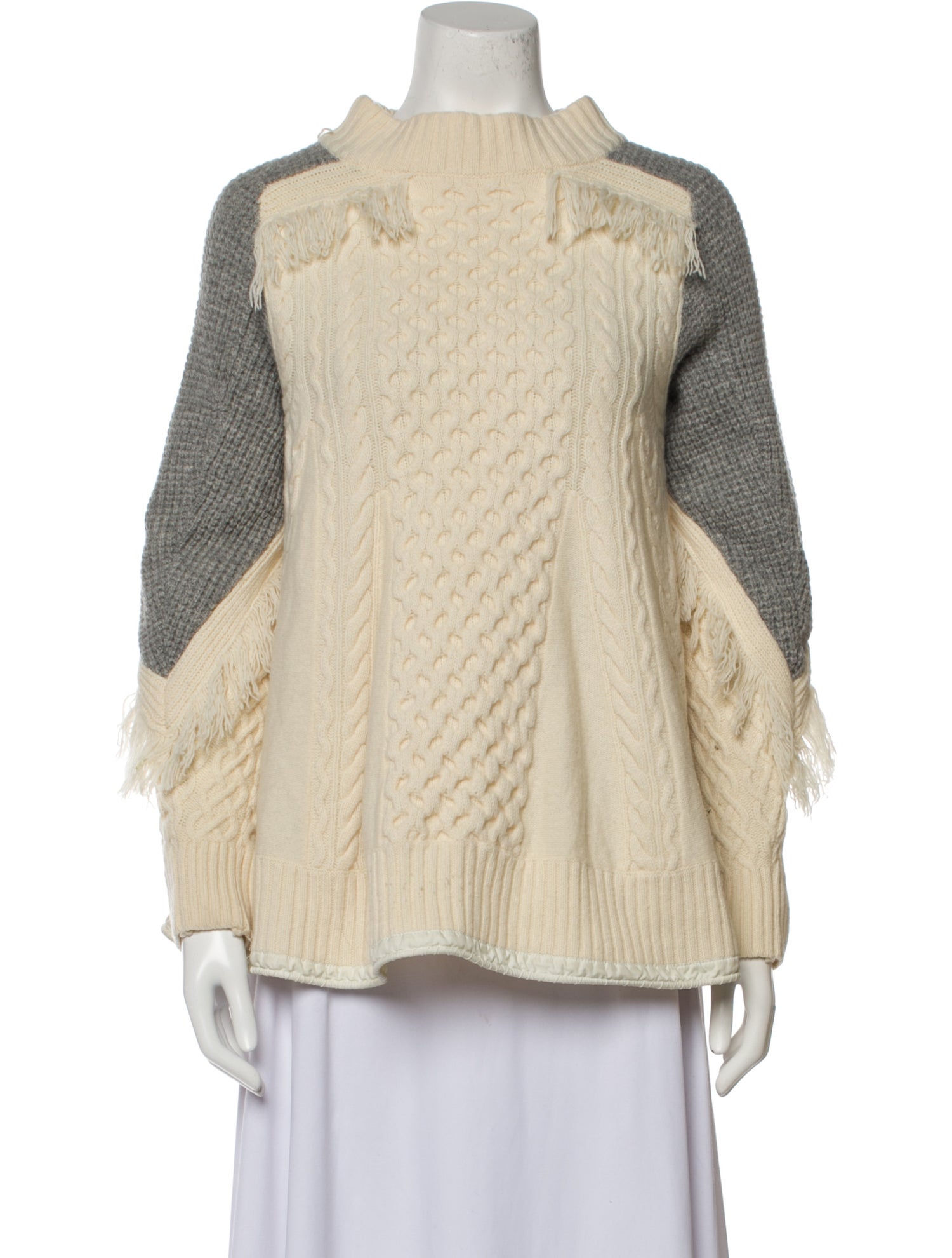 Sacai Wool Colorblock Pattern Sweater - Neutrals Knitwear, Clothing ...