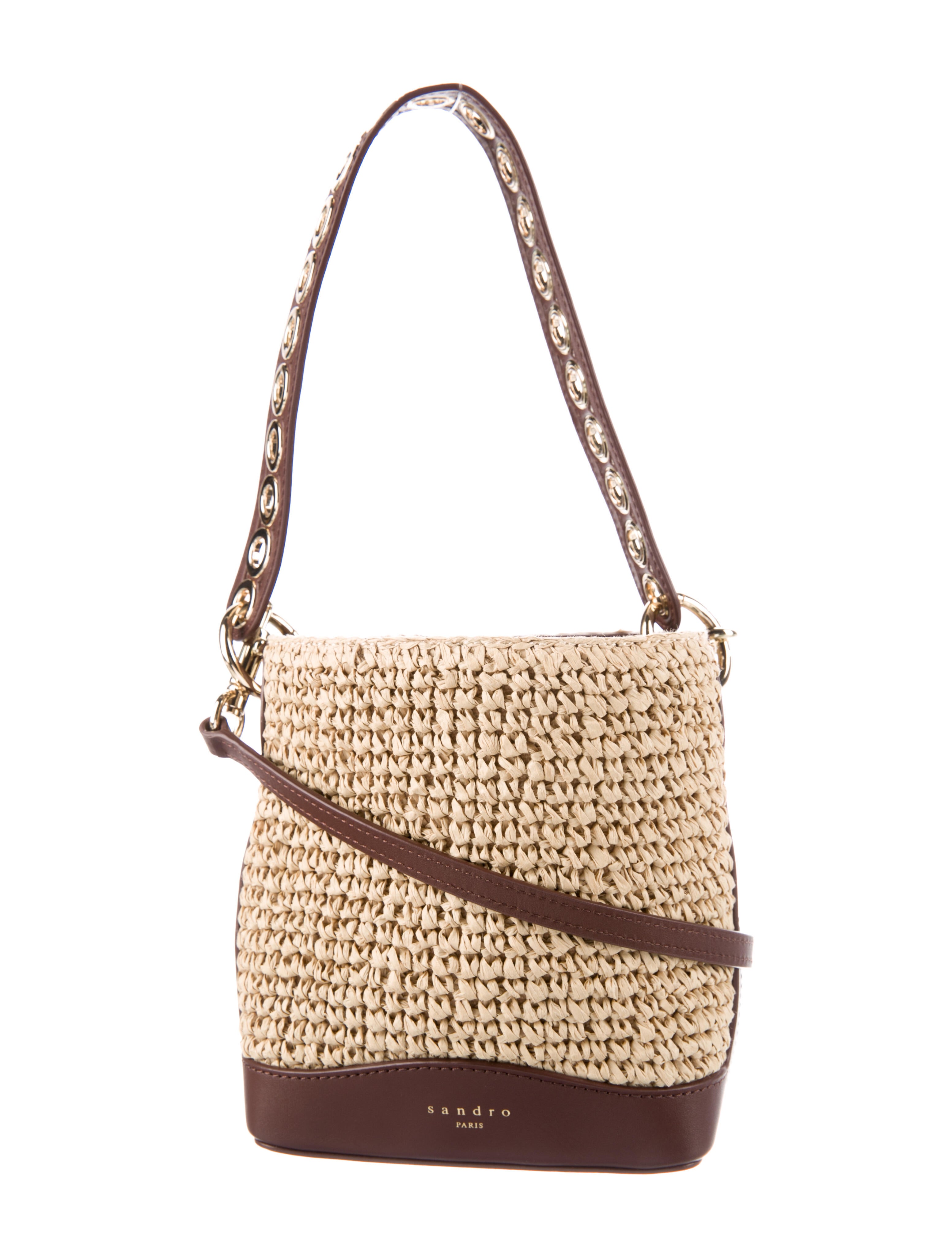 Sandro Leather-Trimmed Raffia Bucket Bag - Brown Bucket Bags, Handbags ...