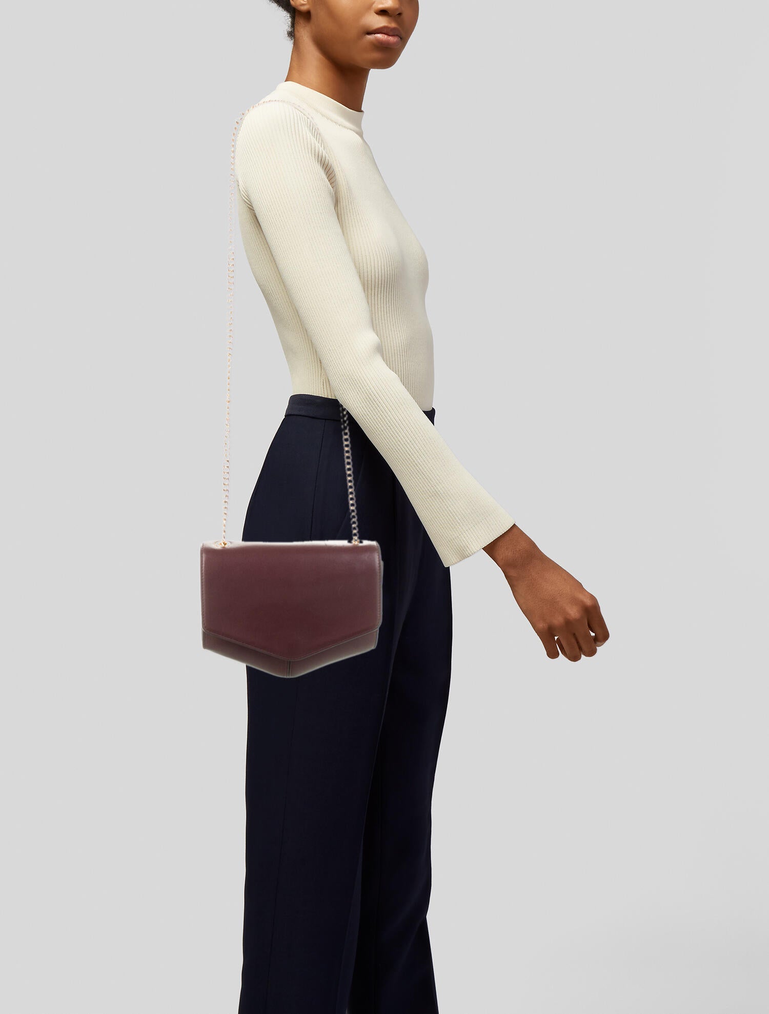 Sandro Chain-Link Leather Shoulder Bag - Burgundy Shoulder Bags ...