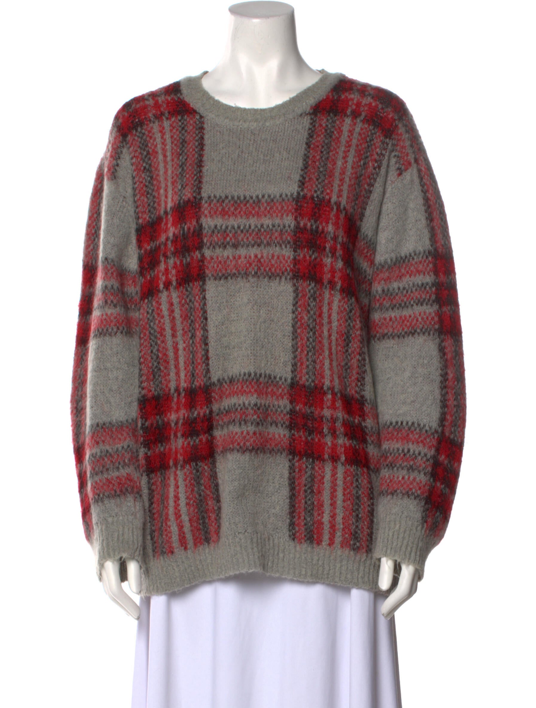 Sandro Plaid Print Scoop Neck Sweater - Red Knitwear, Clothing ...