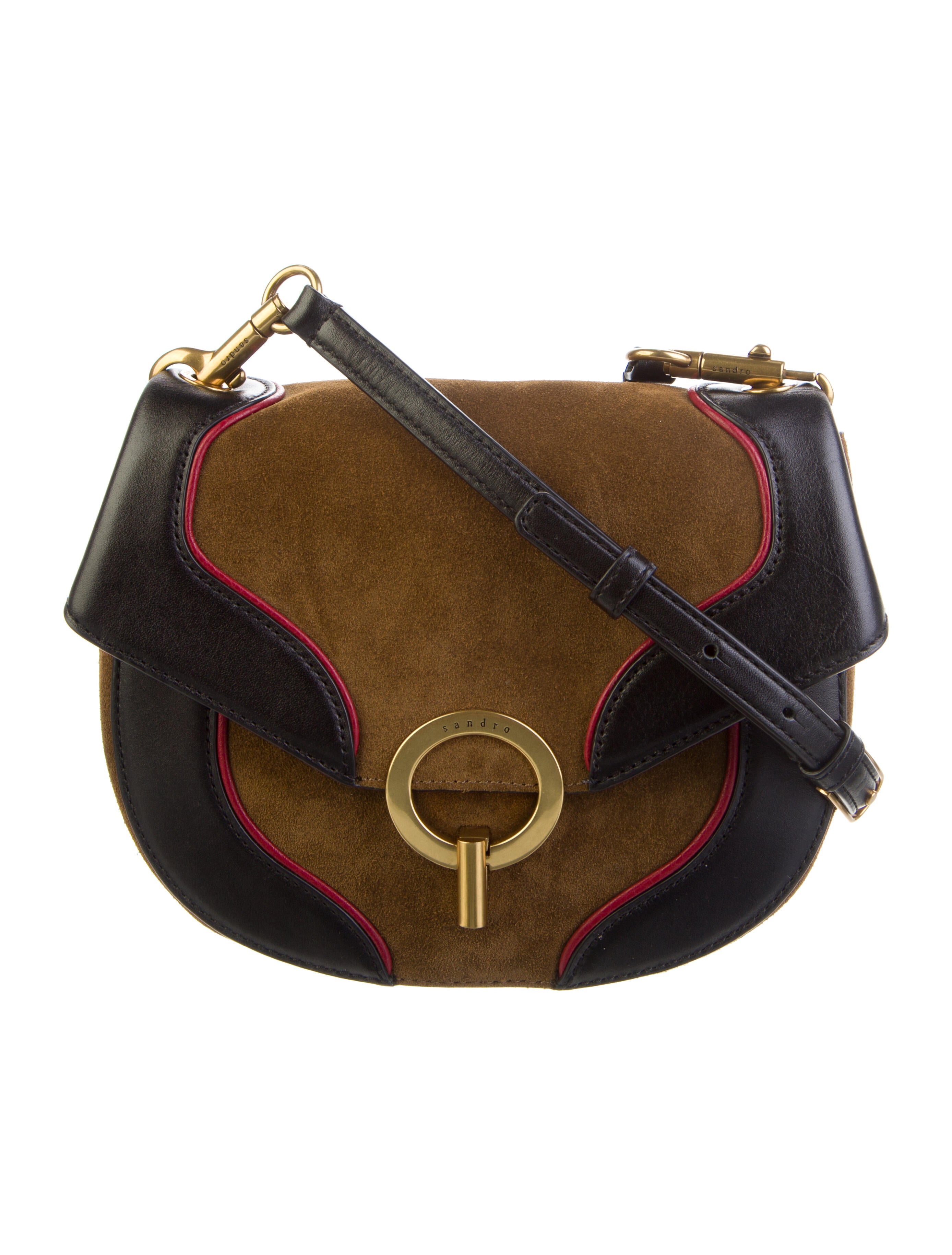 Sandro Suede Leather Trimmed Crossbody Bag - Brown Crossbody Bags ...
