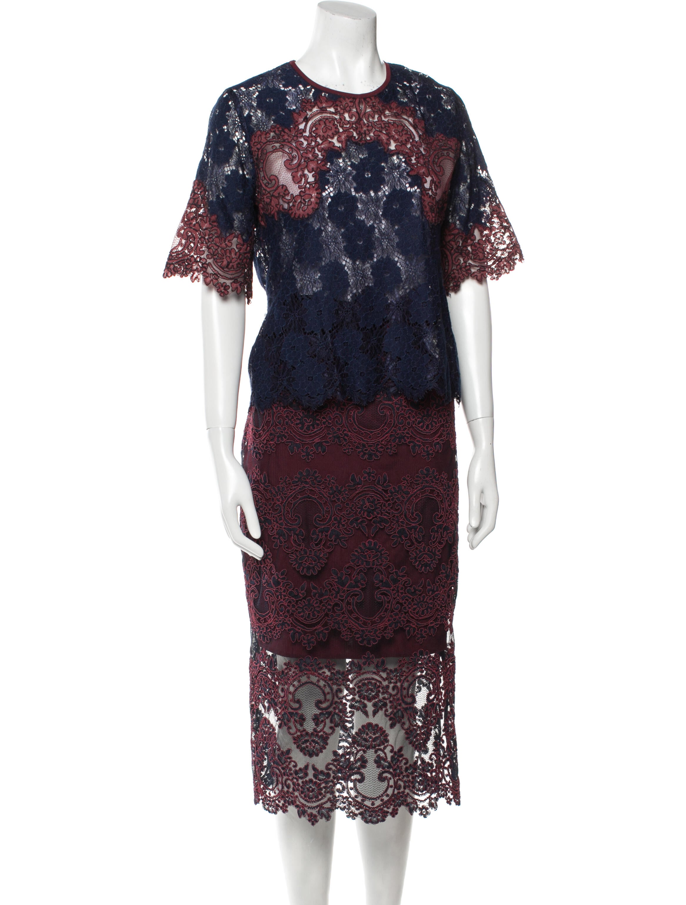 Sandro Lace Pattern Mesh Accents Skirt Set - Blue Suits and Sets ...