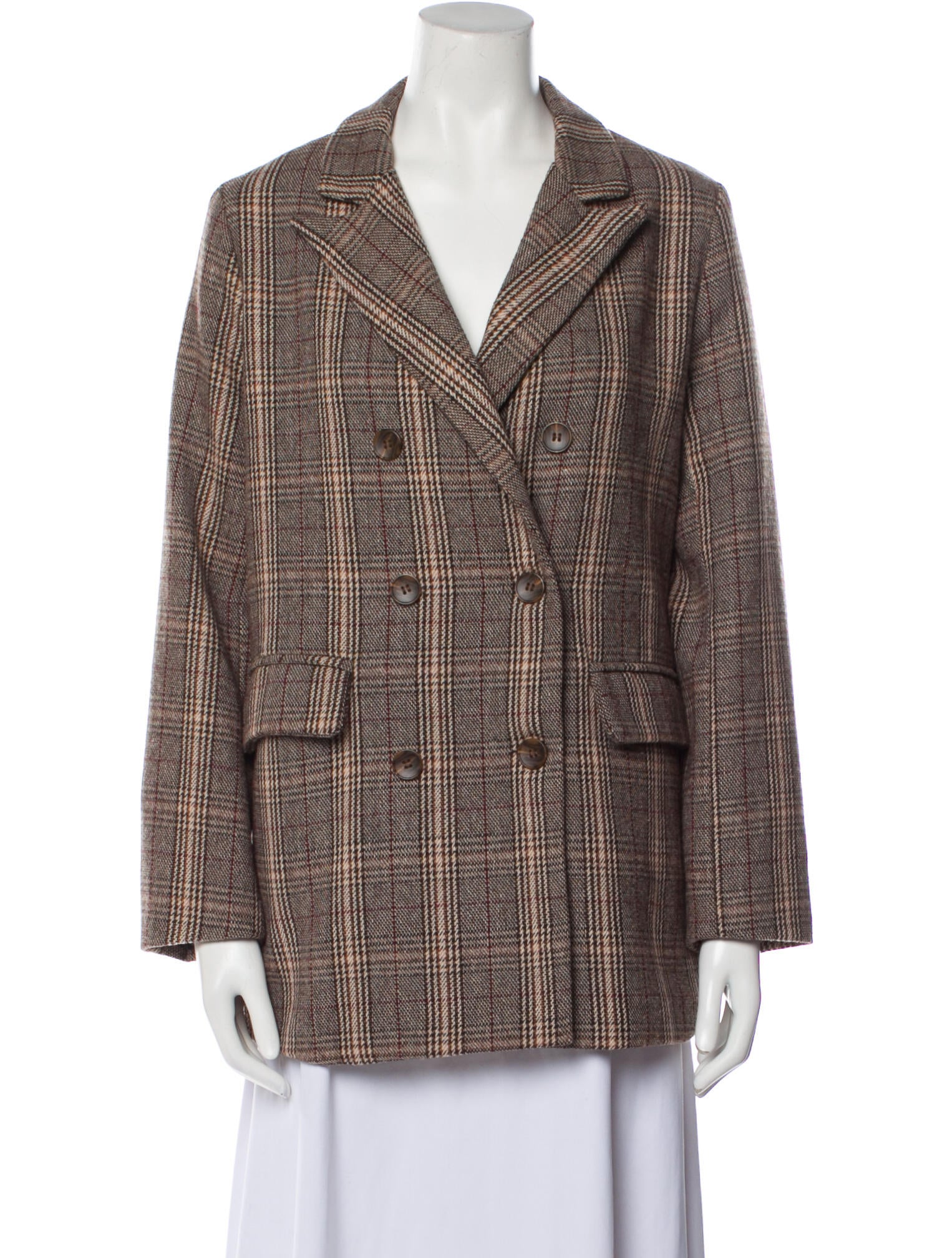 Sandro Plaid Print Blazer - Brown Jackets, Clothing - WS2140290 | The ...