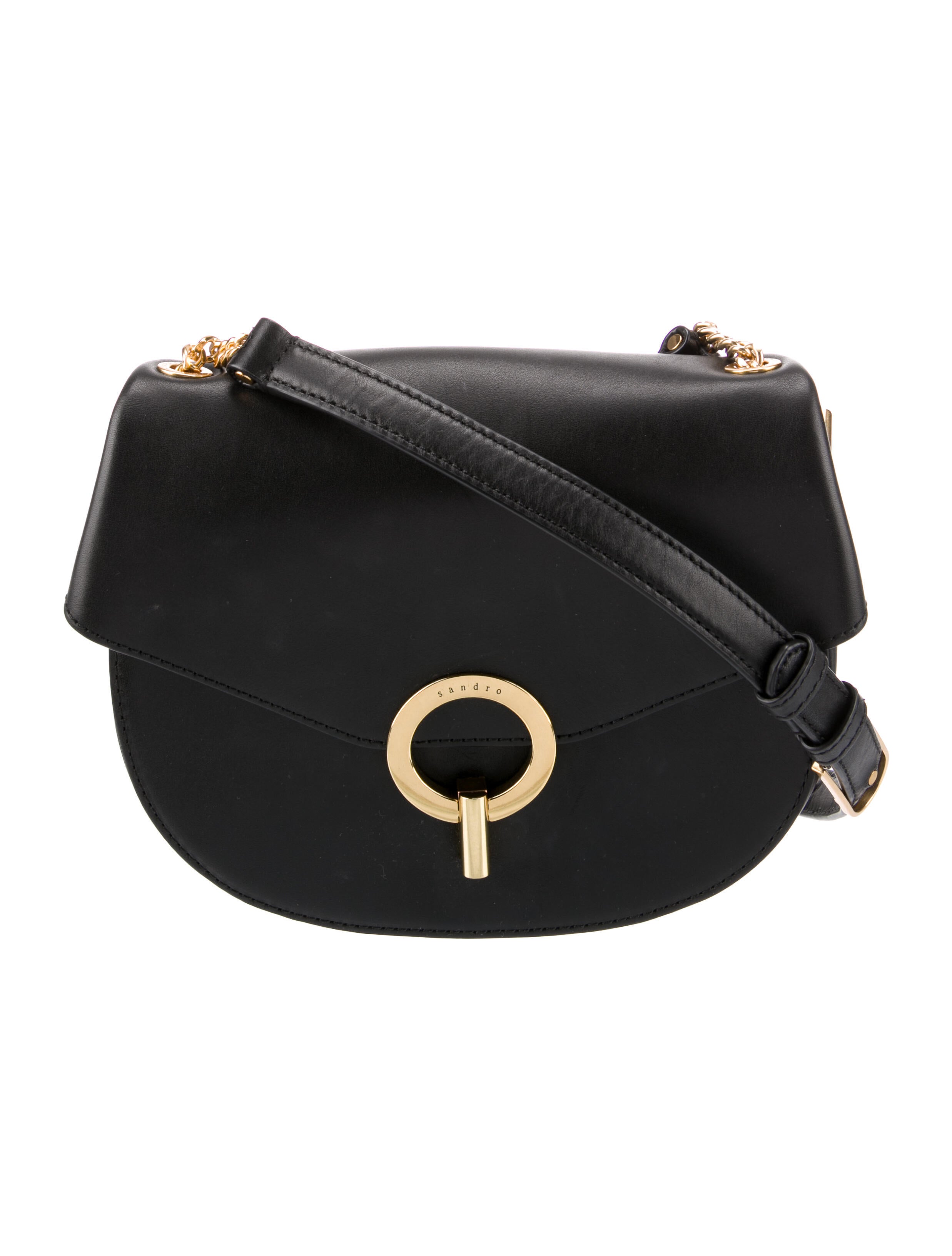 Sandro Chain-Link Leather Saddle Bag - Black Shoulder Bags, Handbags ...