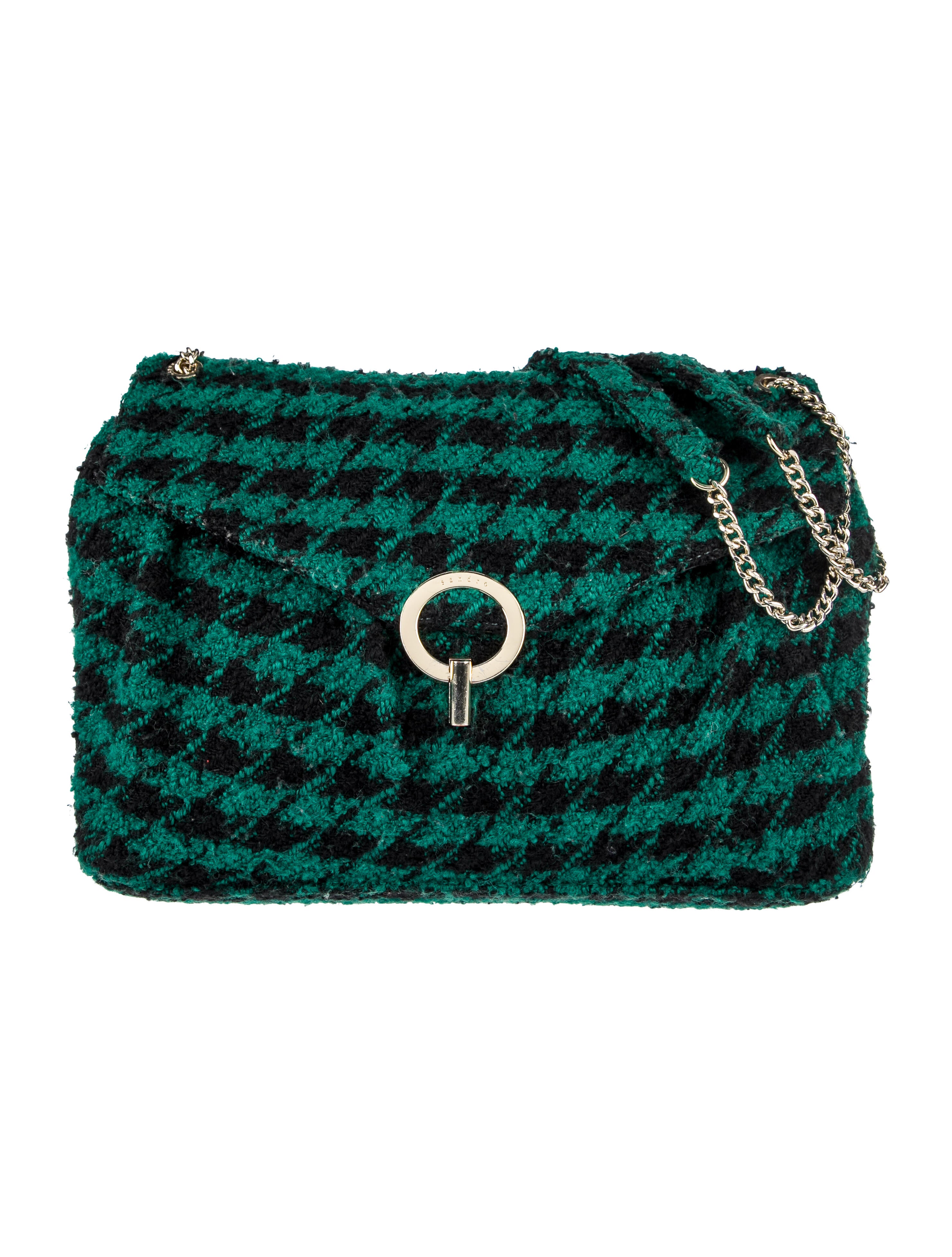 Sandro Houndstooth Tweed Shoulder Bag - Green Shoulder Bags, Handbags ...
