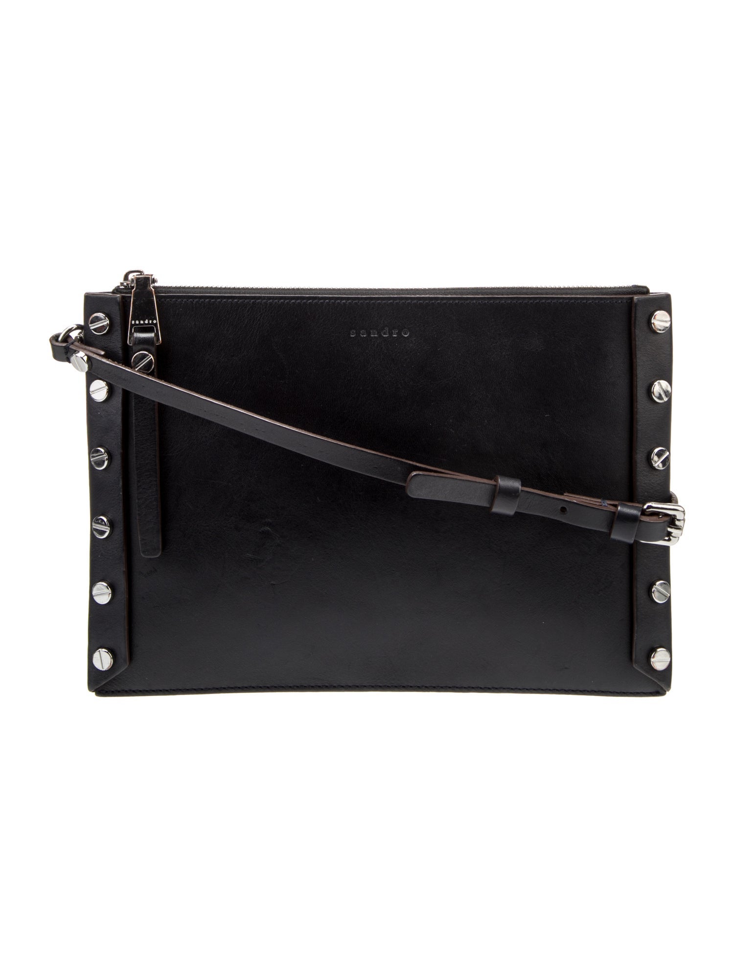 Sandro Studded Leather Shoulder Bag - Black Shoulder Bags, Handbags ...