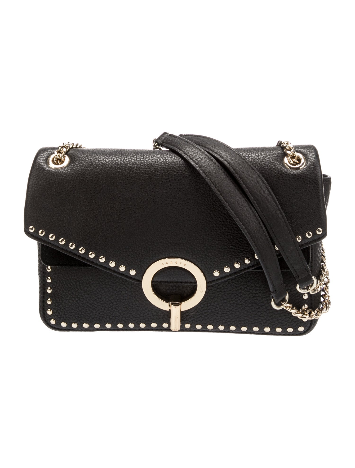 Sandro Leather Studded Shoulder Bag - Black Shoulder Bags, Handbags ...