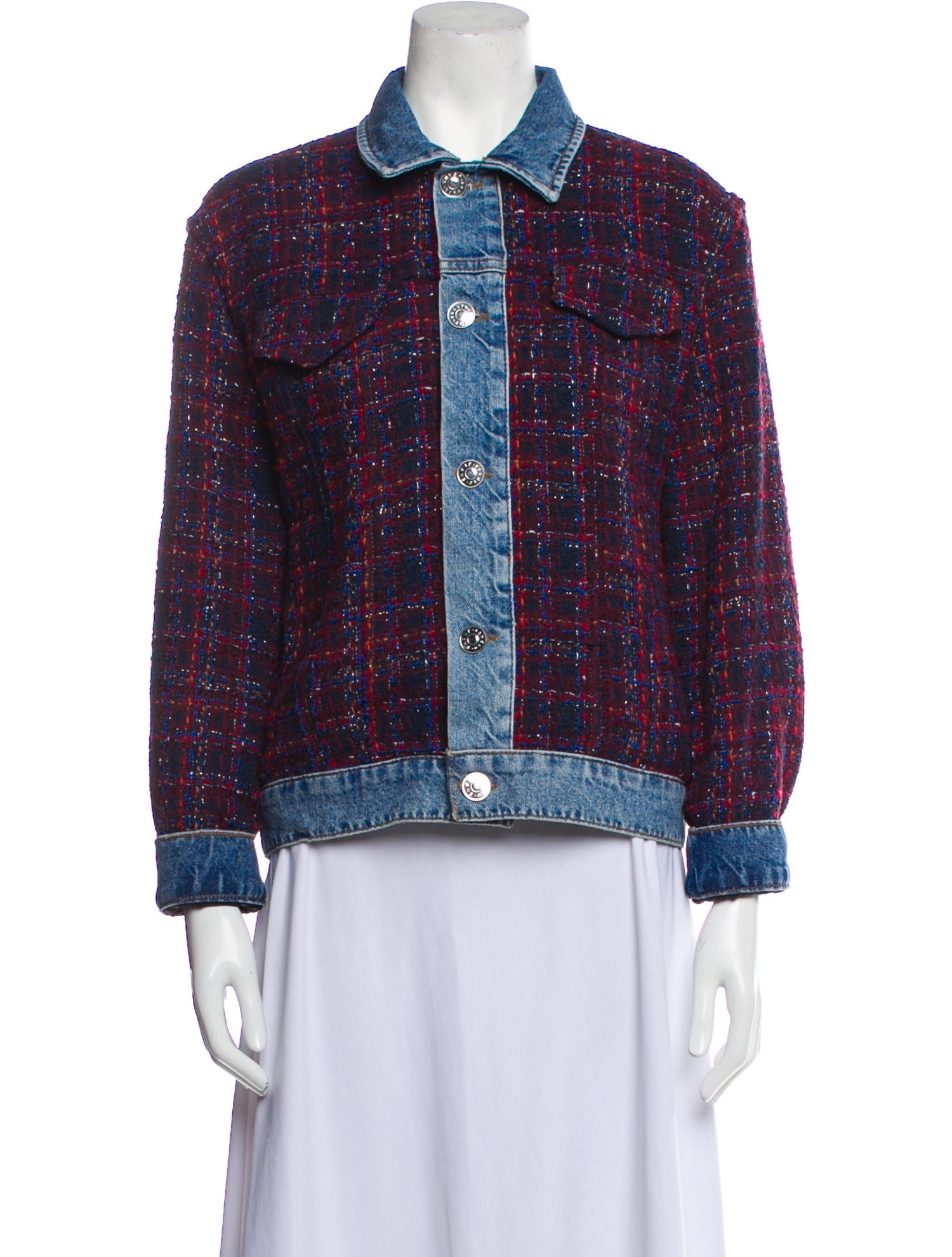 Sandro Tweed Pattern Denim Jacket - Red Jackets, Clothing - WS2159623 ...