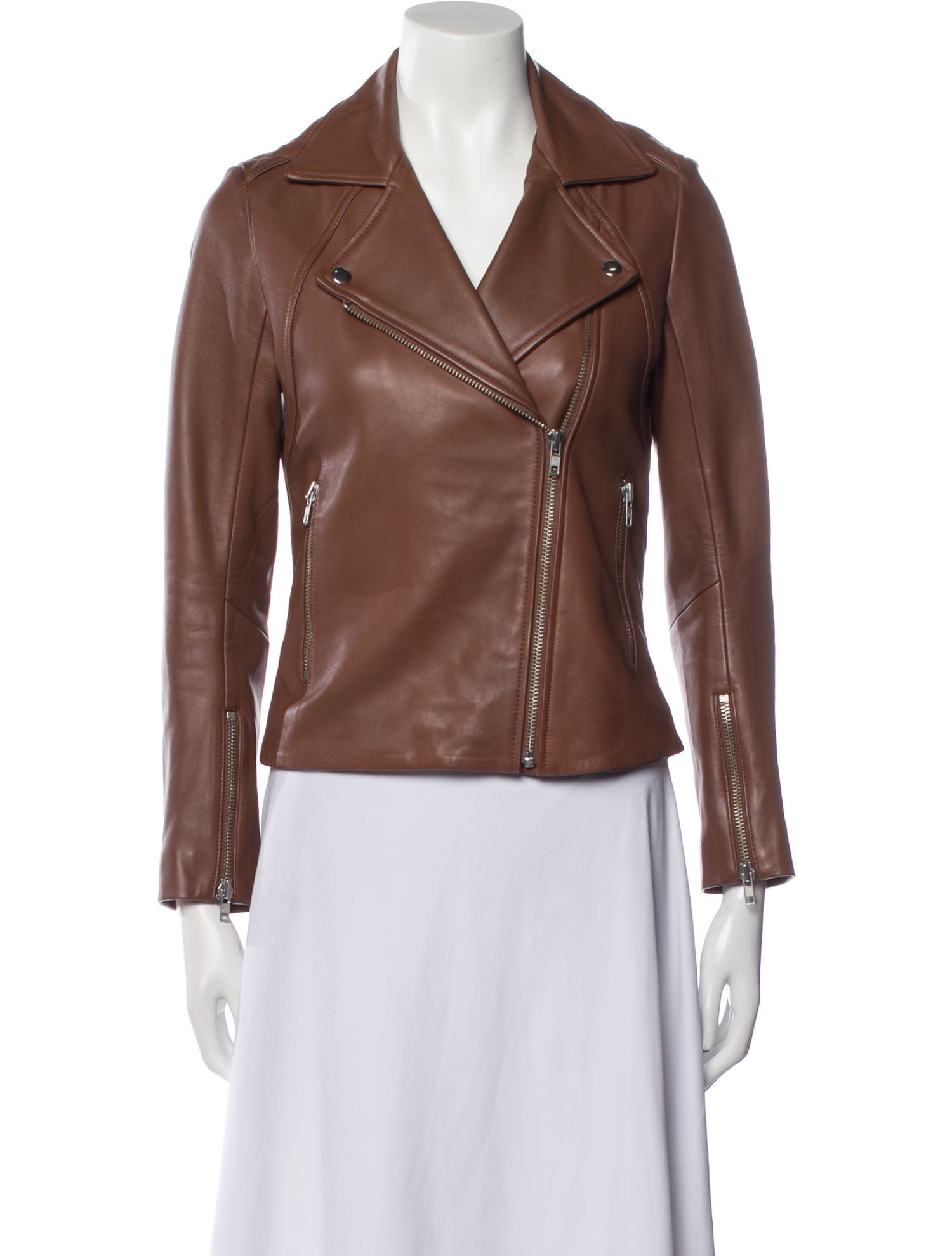 Sandro Leather Biker Jacket - Brown Jackets, Clothing - WS2160829 | The ...