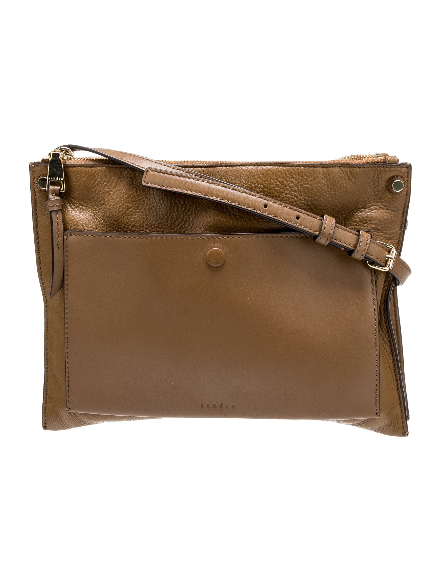 Sandro Leather Messenger Bag - Brown Crossbody Bags, Handbags ...