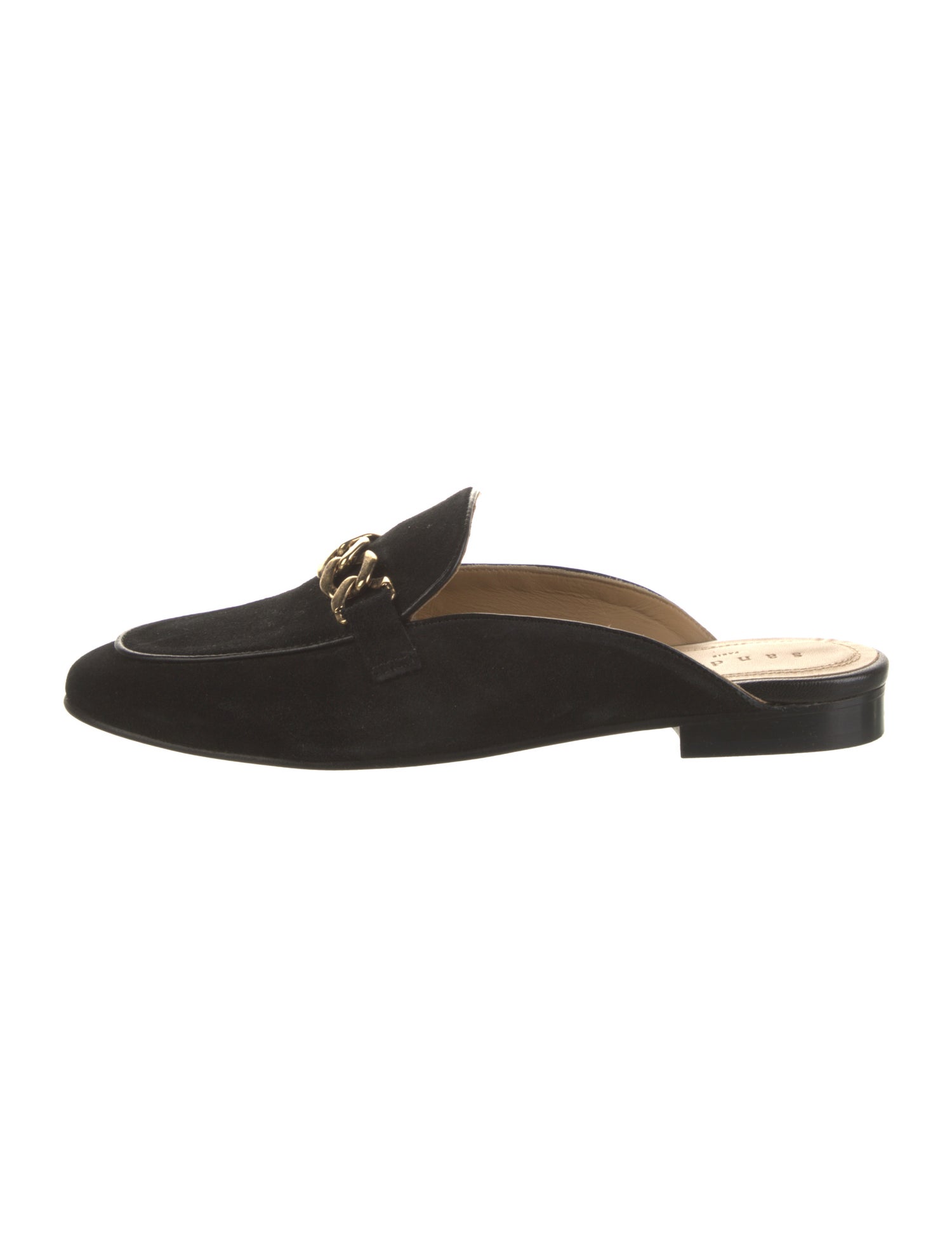 Sandro Suede Chain-Link Accents Mules - Black Flats, Shoes - WS2176764 ...