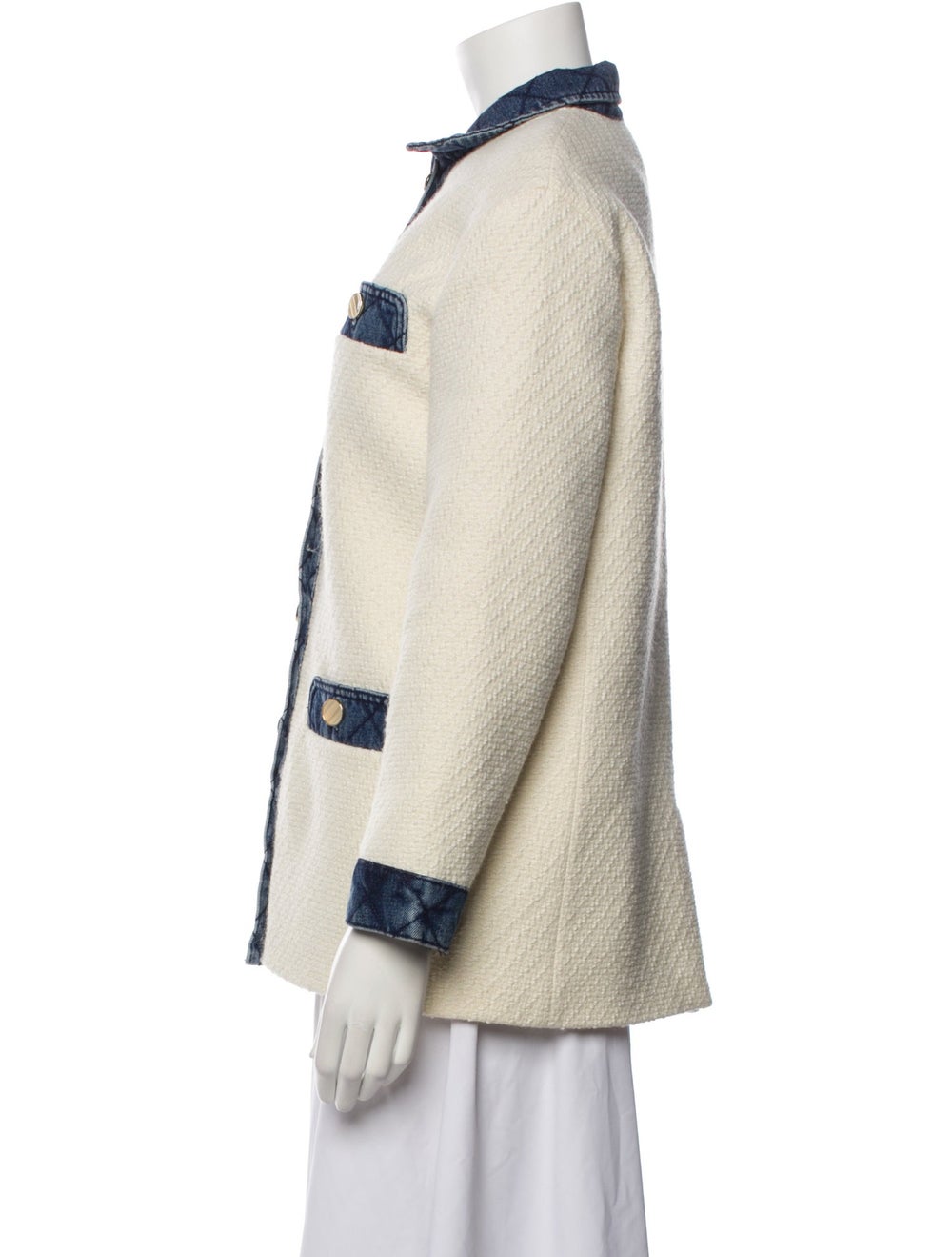 Sandro Denim Jacket Blue & Neutrals Colorblock Patter… - Gem