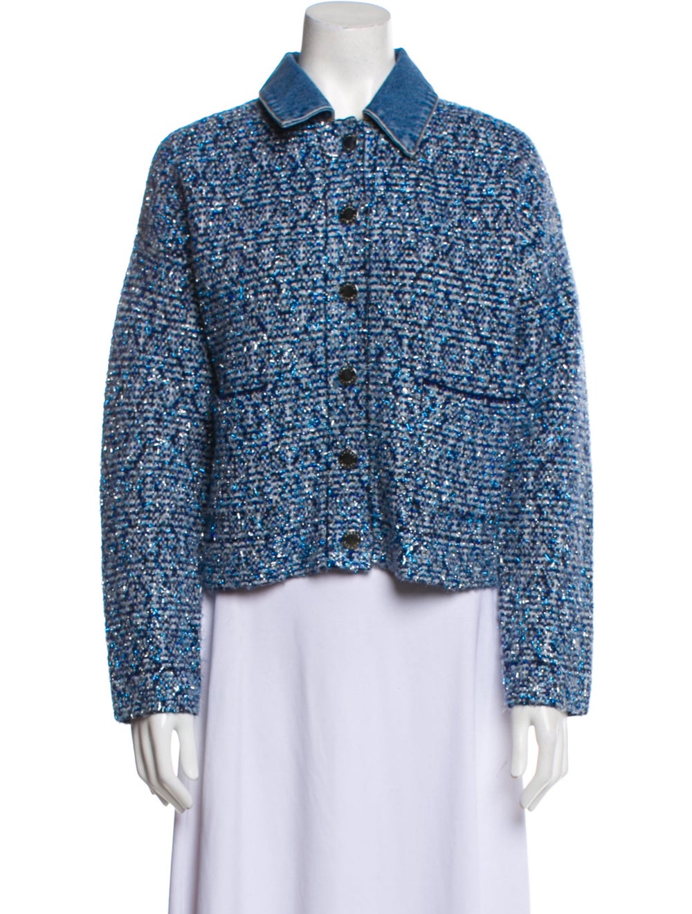 Sandro Jacket Blue & Metallic Tweed Pattern Glitter A… - Gem