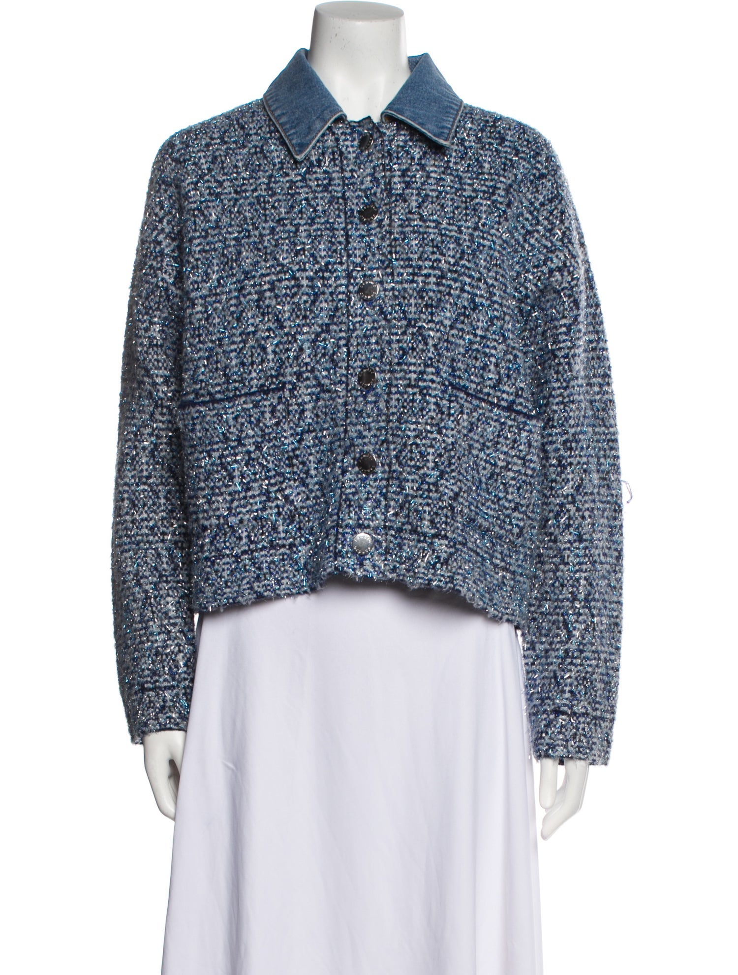 Sandro Tweed Pattern Denim Jacket - Blue Jackets, Clothing - WS2182726 ...