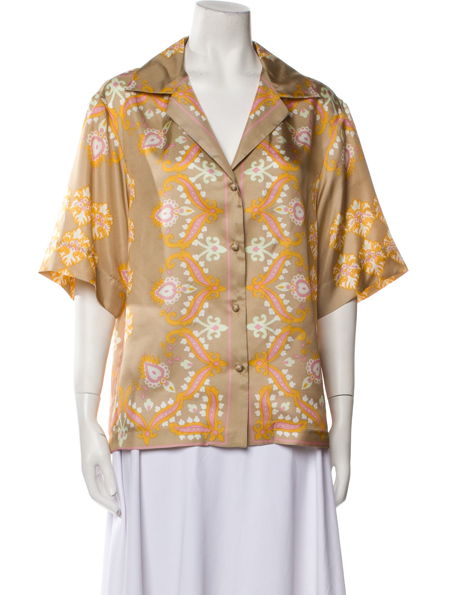 Sandro Silk Printed Button-Up Top w/ Tags - Neutrals Tops, Clothing ...