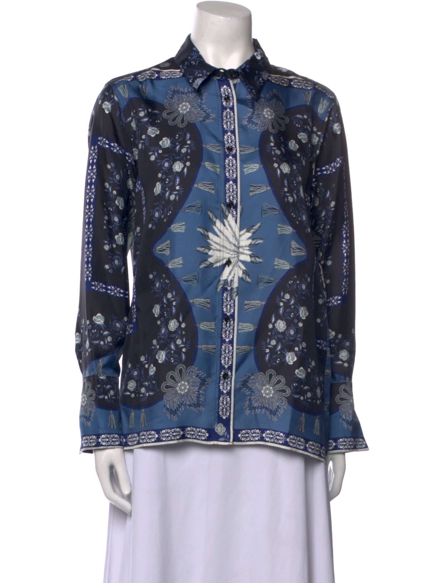 Sandro Silk Floral Print Button-Up Top w/ Tags - Blue Tops, Clothing ...