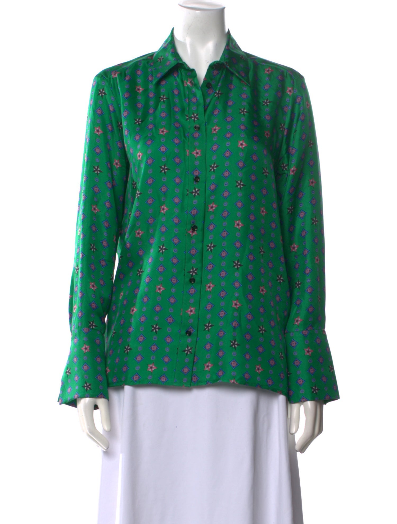 Sandro Silk Printed Button-Up Top - Green Tops, Clothing - WS2192807 ...