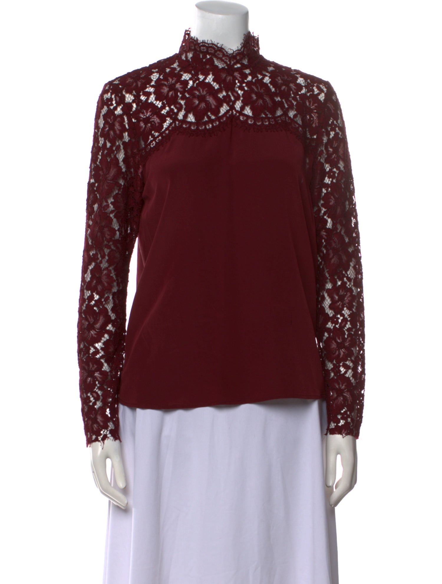 Sandro Silk Lace Pattern Blouse - Burgundy Tops, Clothing - WS2193695 | The RealReal