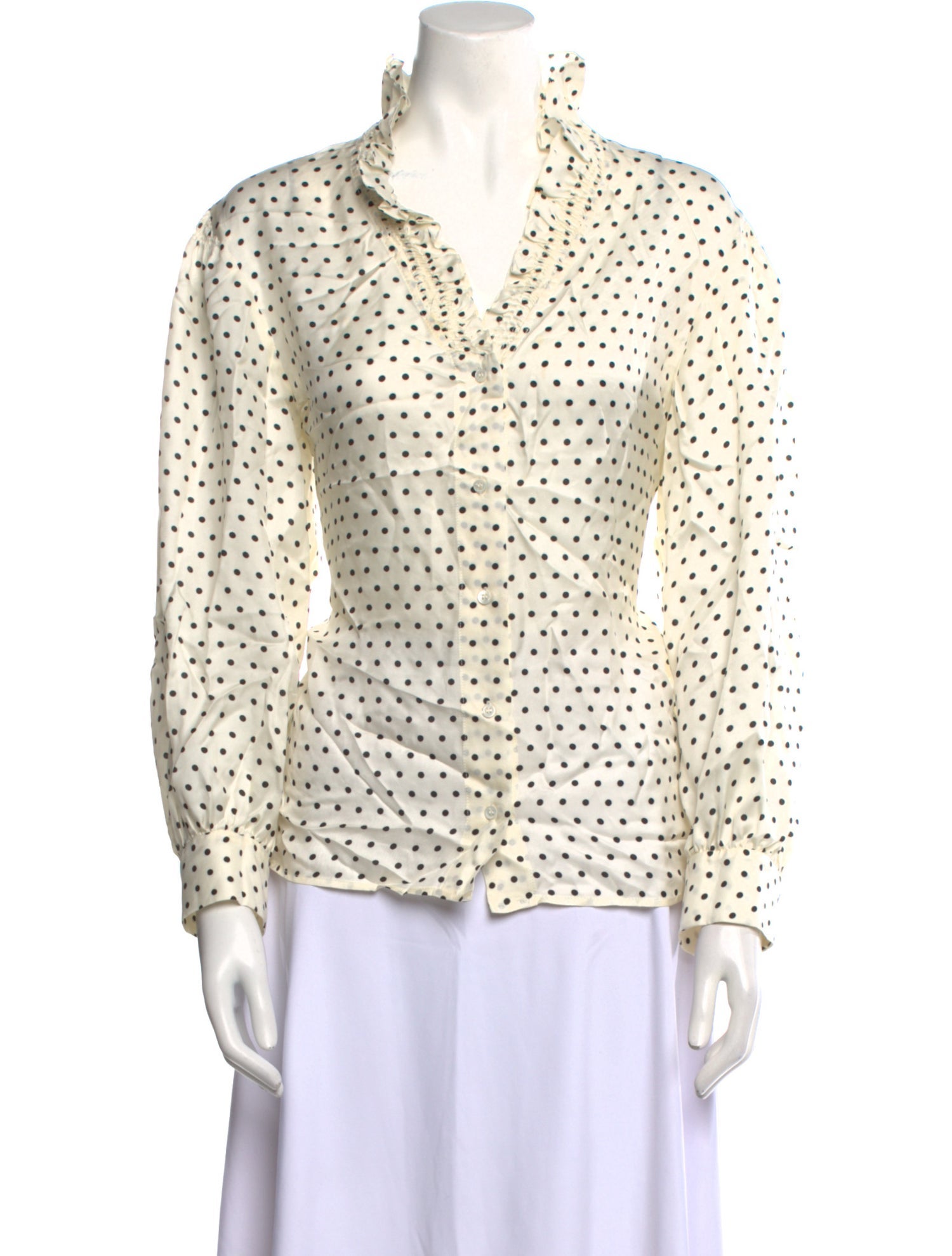 Sandro Polka Dot Print Mock Neck Blouse - Neutrals Tops, Clothing - WS2198297 | The RealReal