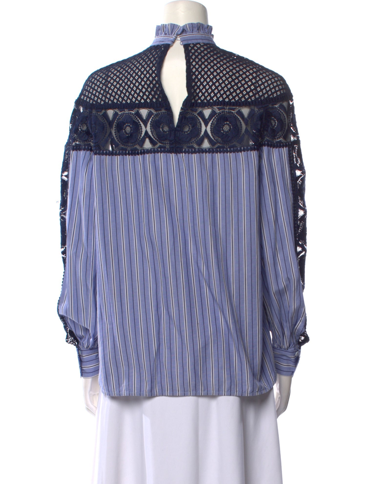 Sandro Striped Mock Neck Blouse - Blue Tops, Clothing - WS2201338 | The RealReal
