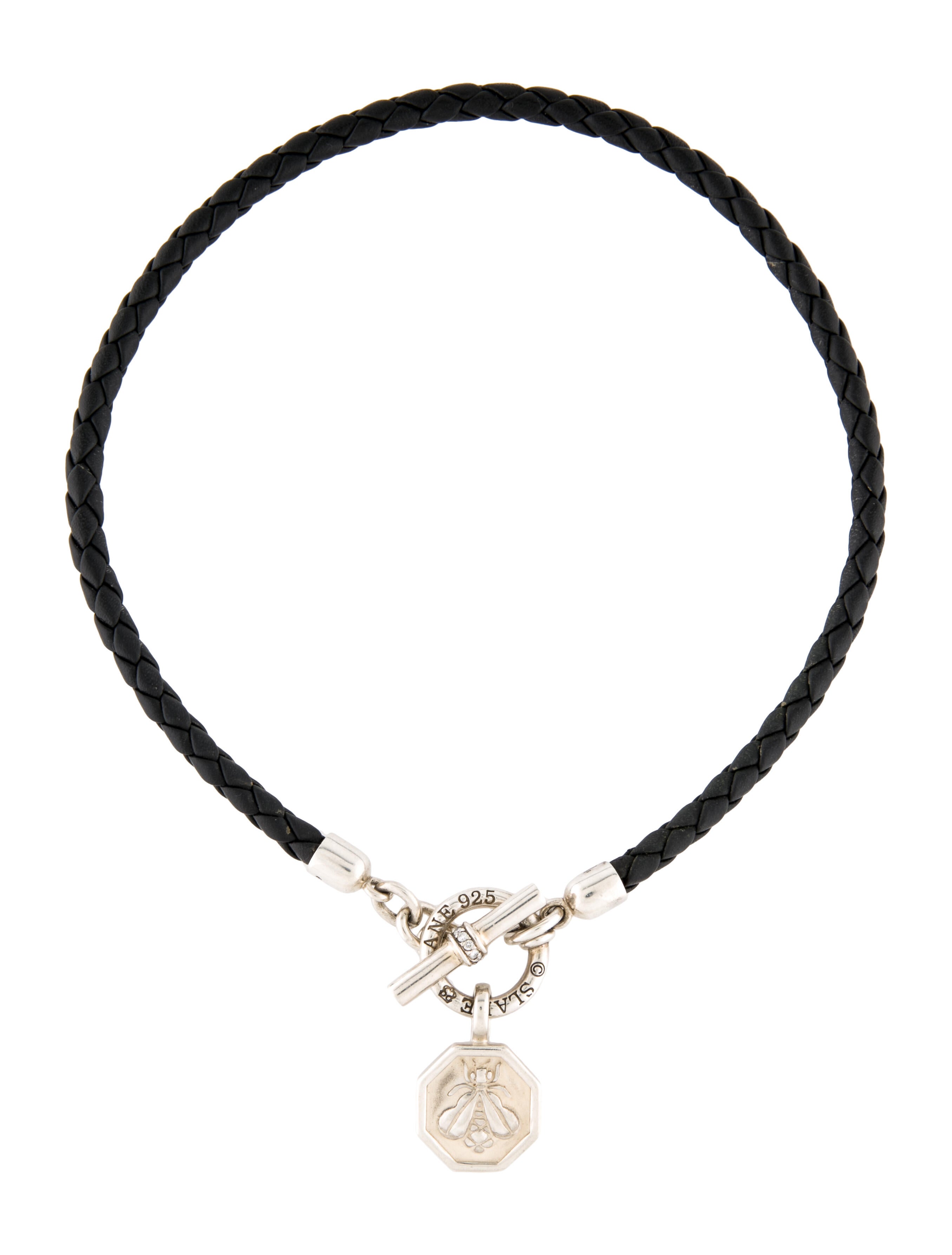 Slane Diamond Leather Collar/ Bee Pendant Necklace - Black, Sterling ...