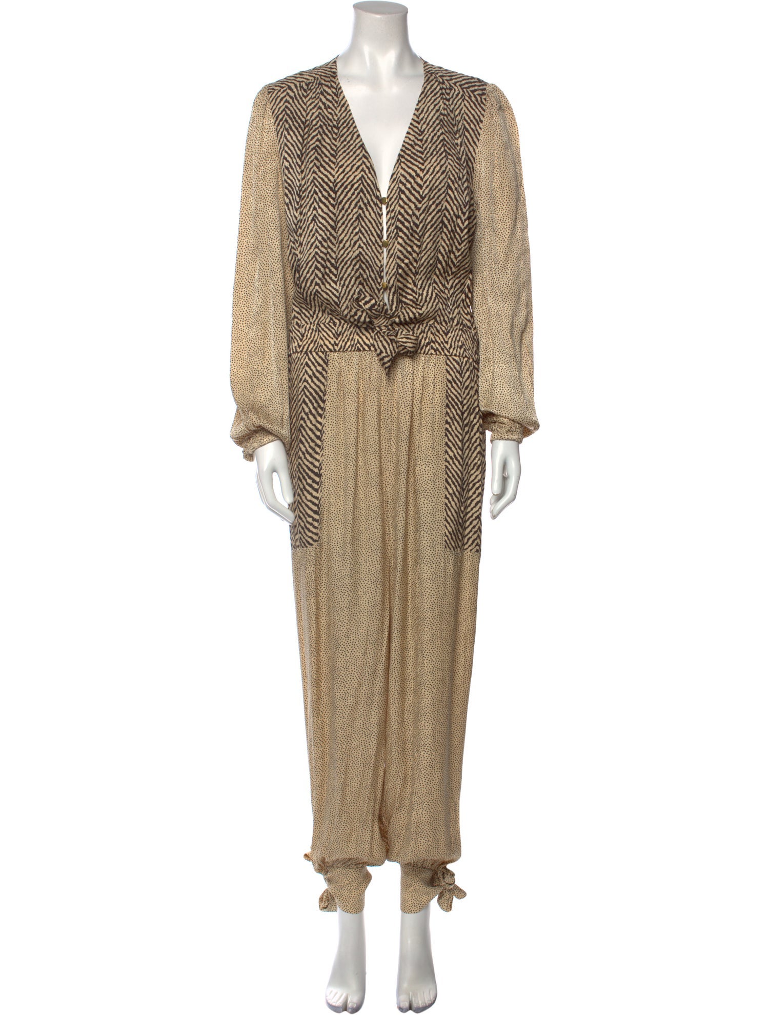Sass & Bide Animal Print Plunge Neckline Jumpsuit - Neutrals, 17" Rise ...