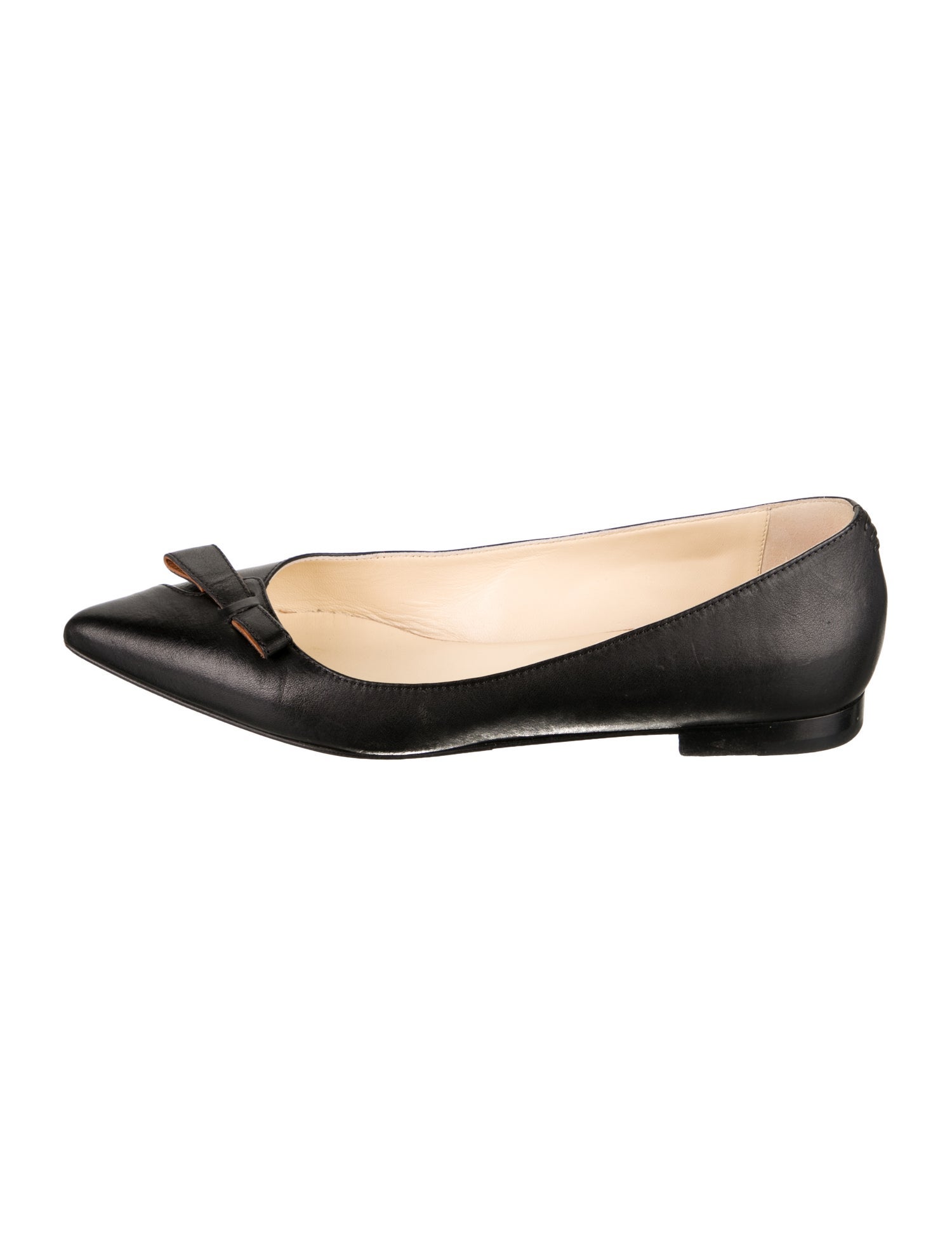 Sarah Flint Leather Bow Accents Ballet Flats - Black Flats, Shoes ...