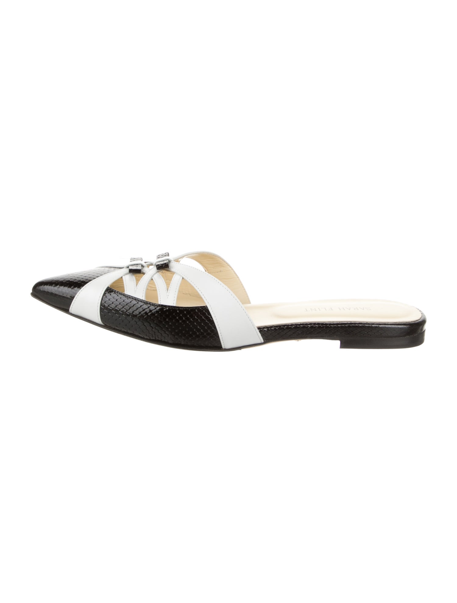 Sarah Flint Embossed Leather Colorblock Pattern Mules - Black Flats ...