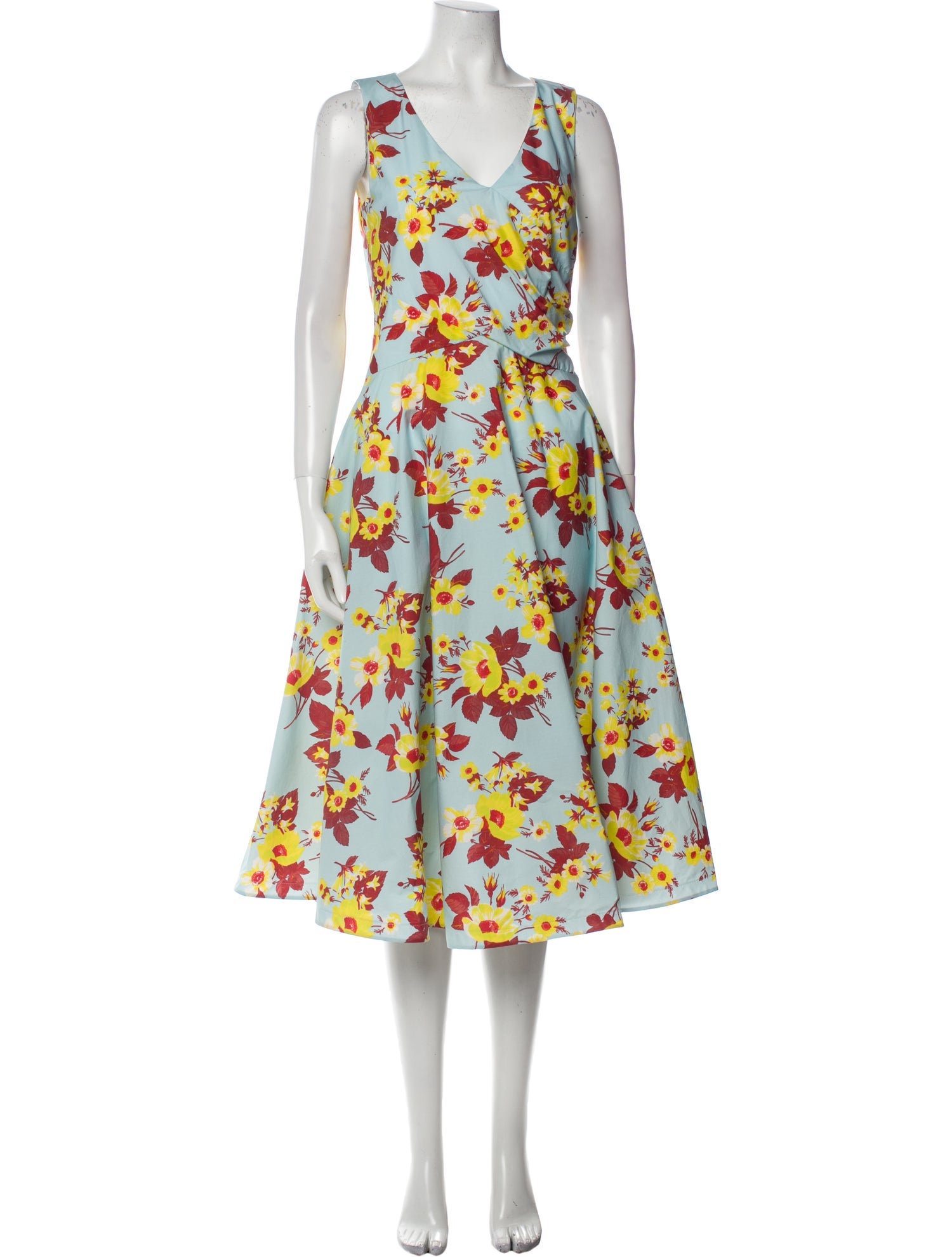 Sara Roka Floral Print Midi Length Dress - Blue Dresses, Clothing ...
