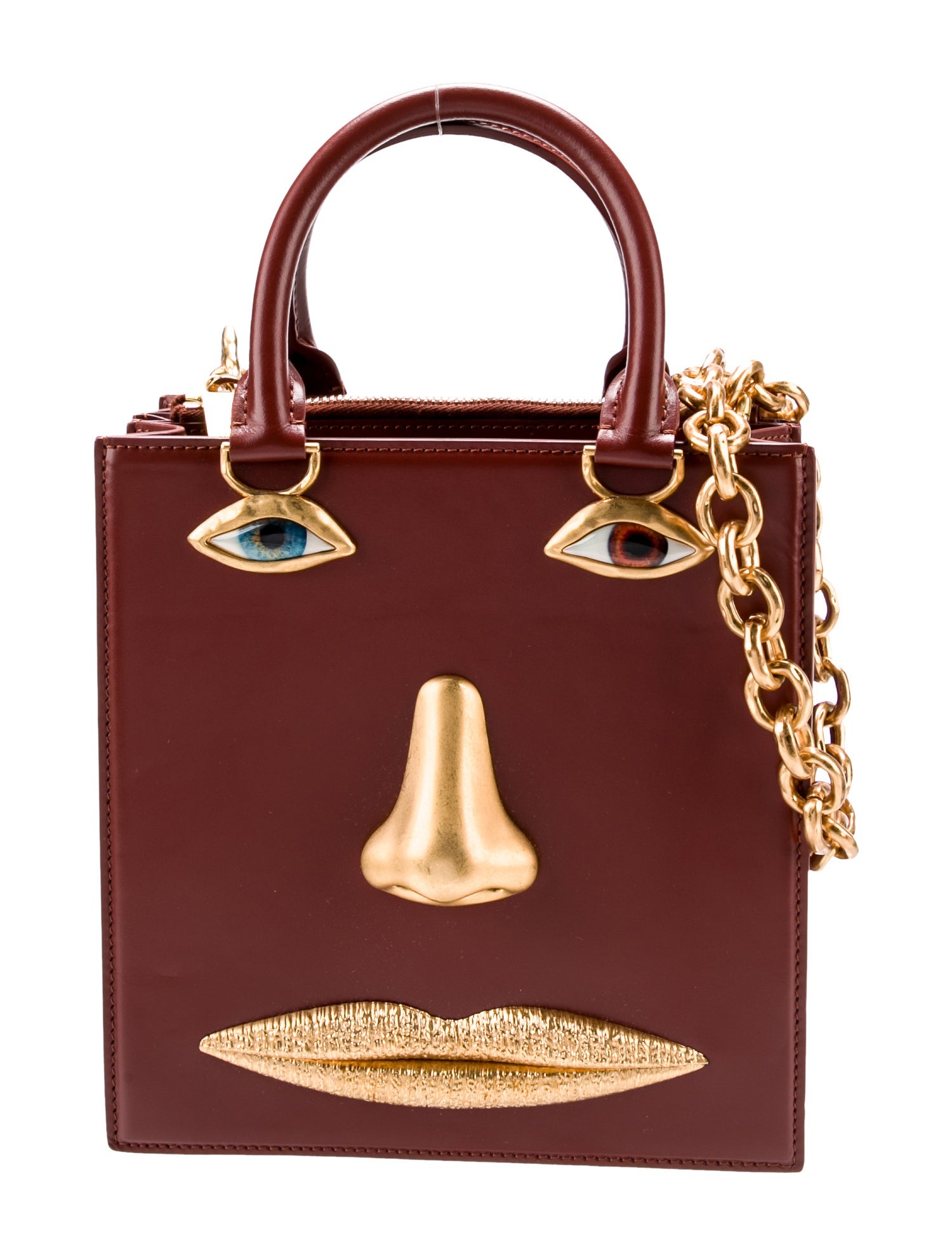 Schiaparelli Anatomy Calfskin Leather Handle Bag - Burgundy Handle Bags ...