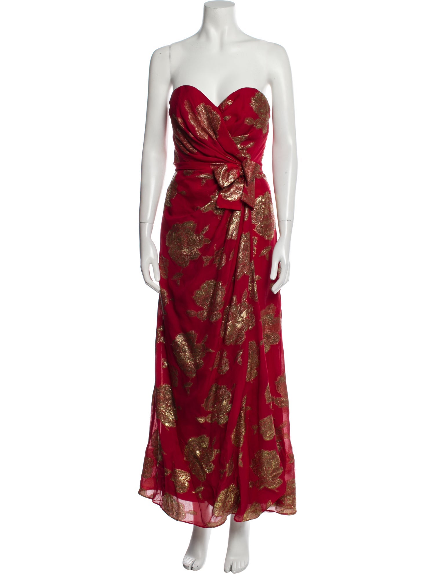 Scaasi Boutique Floral Print Long Dress - Metallic Dresses, Clothing ...