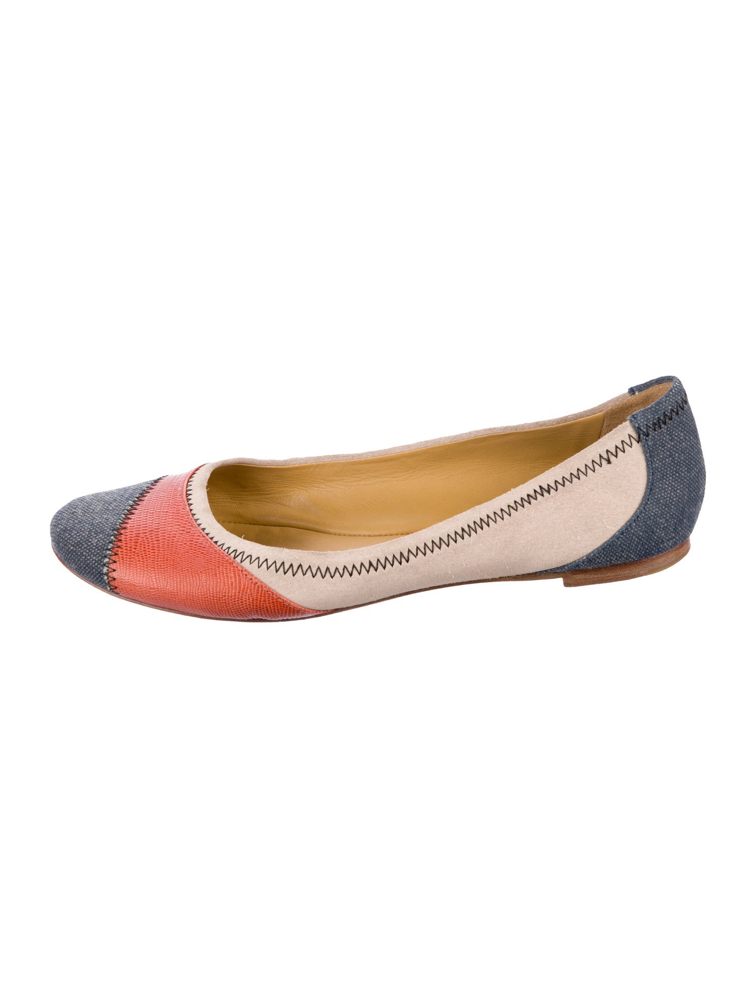 See by Chloé Suede Colorblock Pattern Ballet Flats - Blue Flats, Shoes ...
