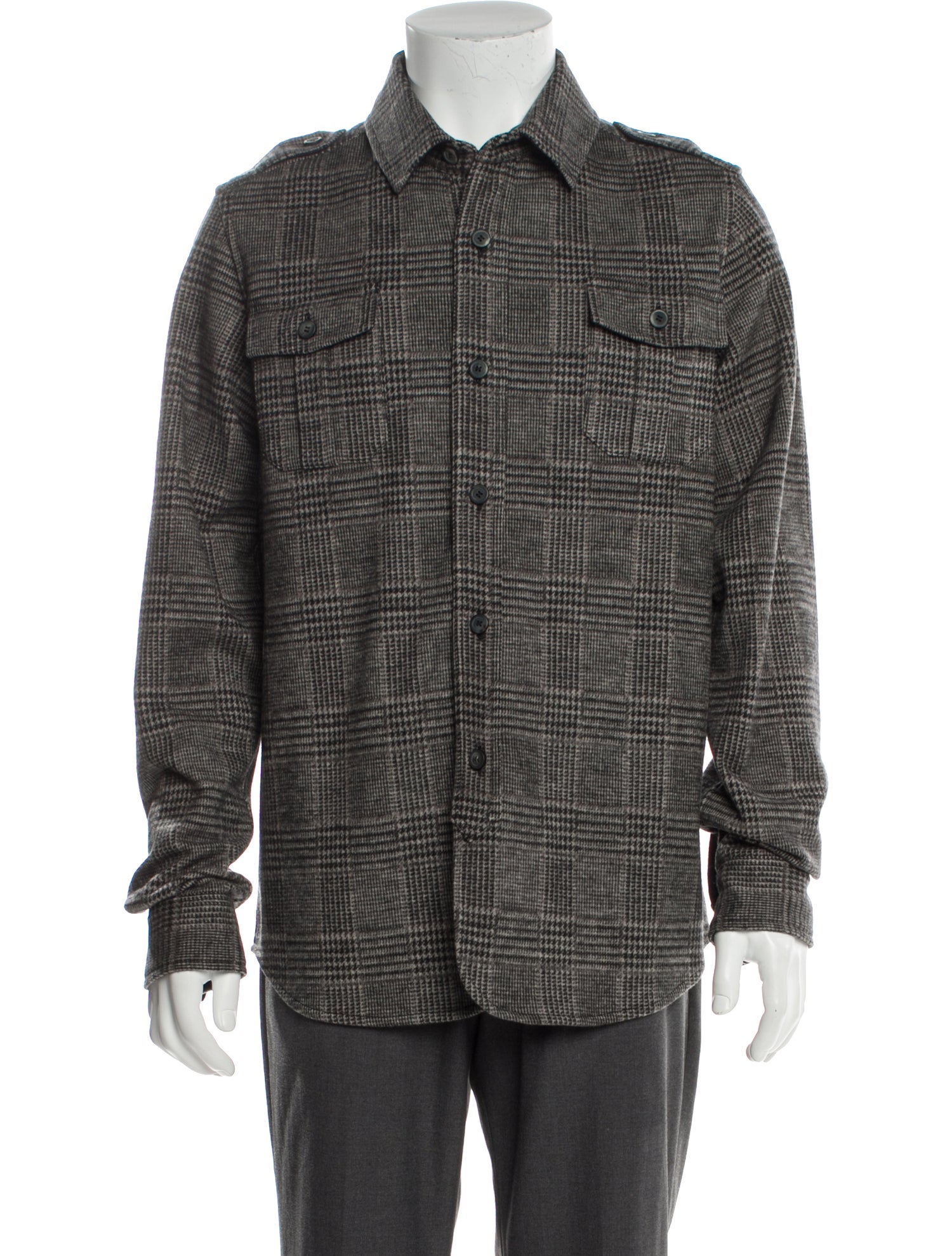 Sease Virgin Wool Plaid Print Shirt - Grey Casual Shirts, Clothing ...