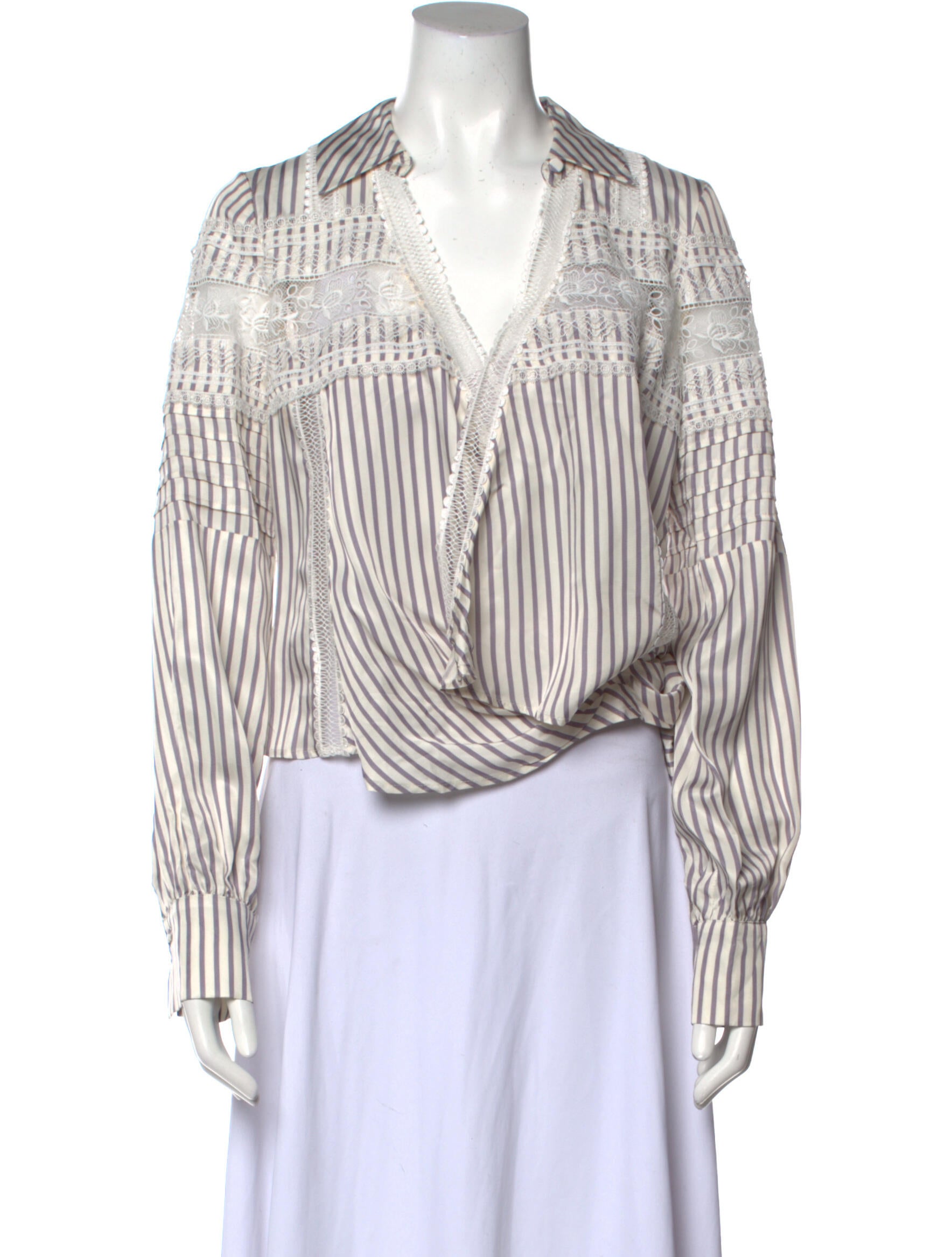 Self-Portrait Striped V-Neck Crop Top - White Tops, Clothing ...