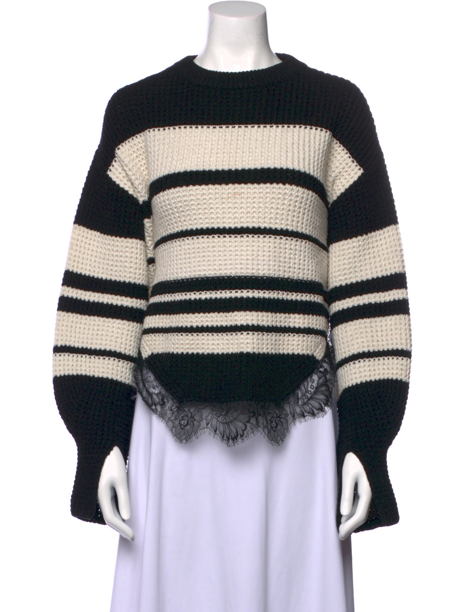 Self-Portrait Striped Crew Neck Sweater - Neutrals Knitwear, Clothing ...